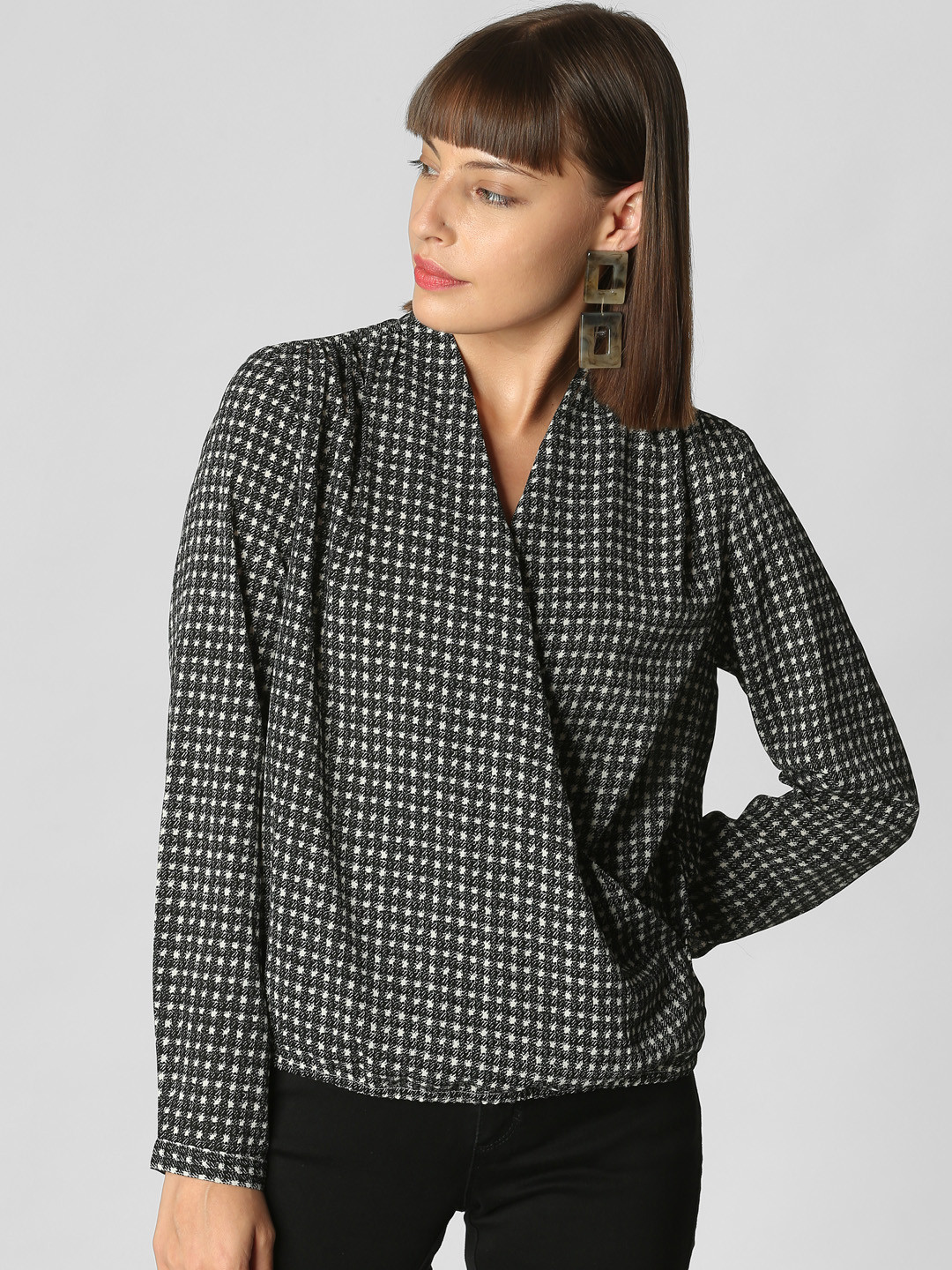 Buy Vero Moda Women Black & White Printed Wrap Top - Tops for Women ...