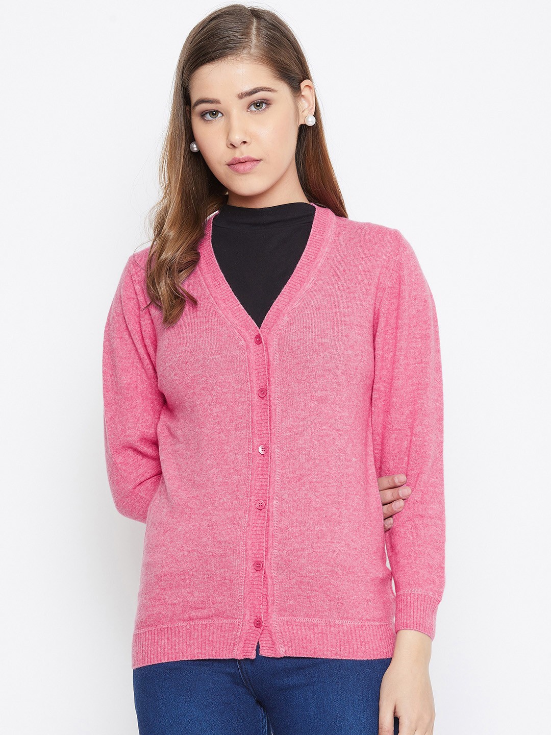Buy Monte Carlo Women Pink Solid Cardigan Sweaters For Women 10399557