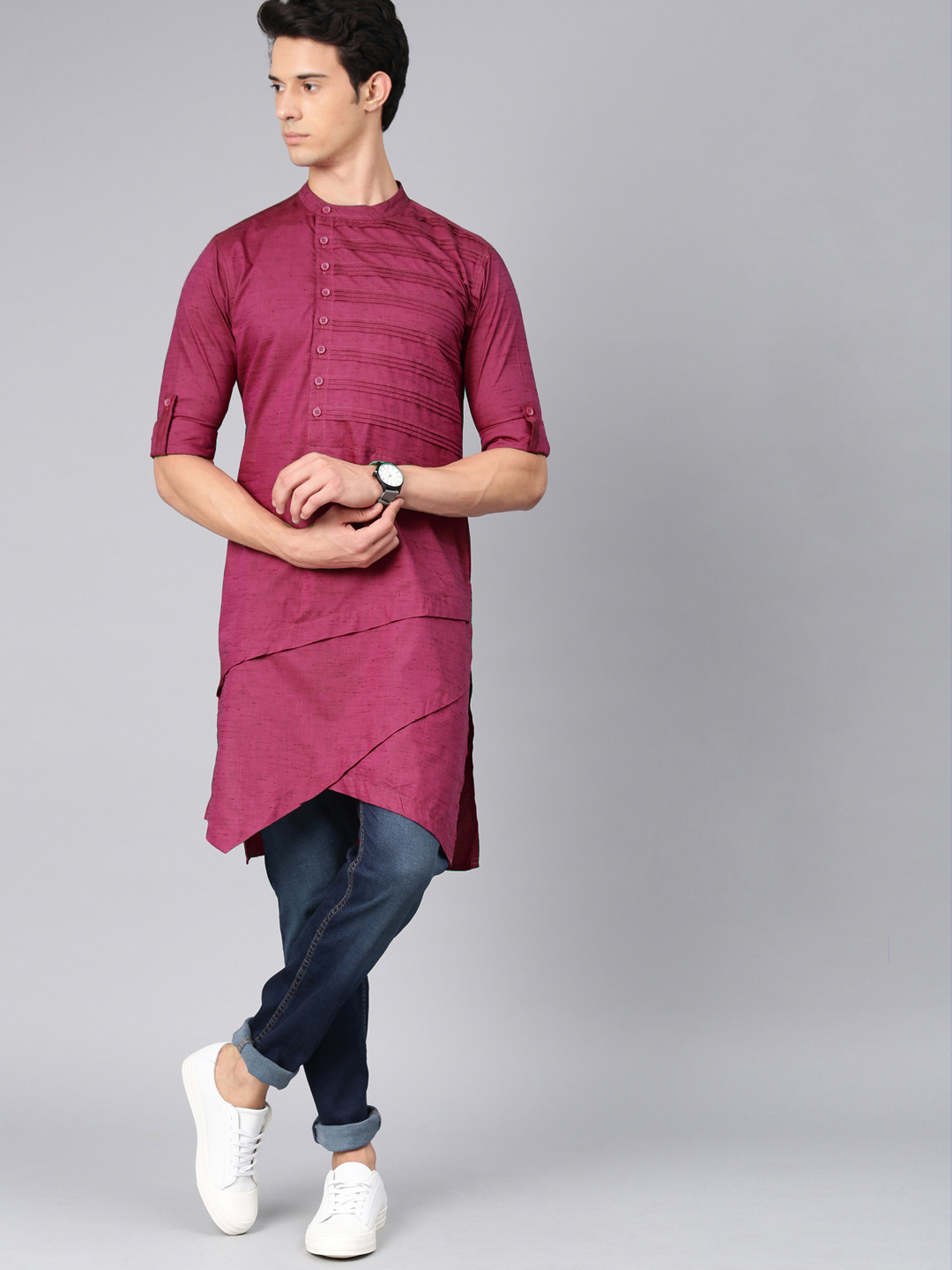 Buy Svanik Men Magenta Solid Straight Kurta - Kurtas for Men 10412966 ...