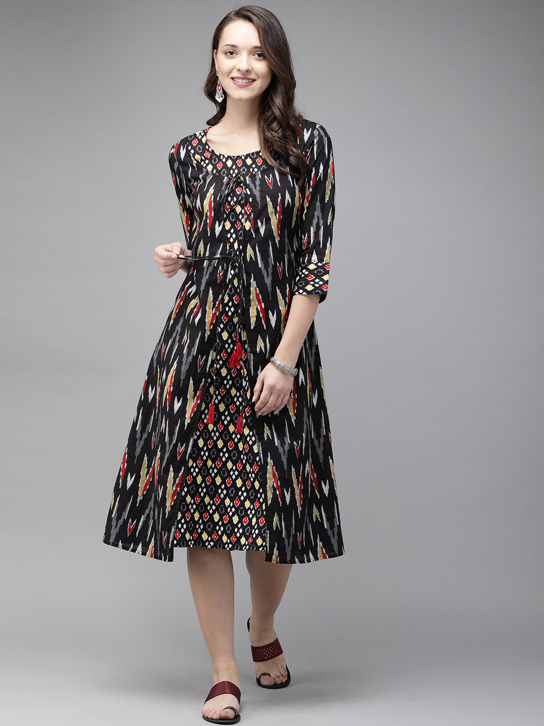 Buy Anouk Women Black Printed A Line Fusion Kurta - Kurtas for Women ...