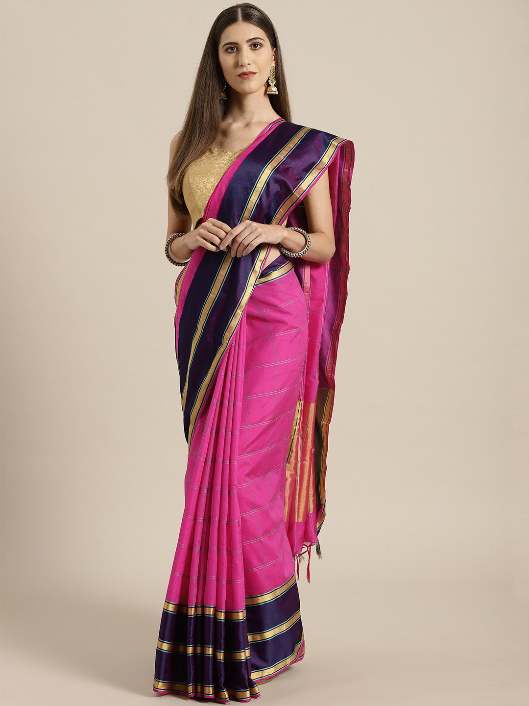 Buy Rajesh Silk Mills Pink Checked Saree - Sarees for Women 10418334 ...