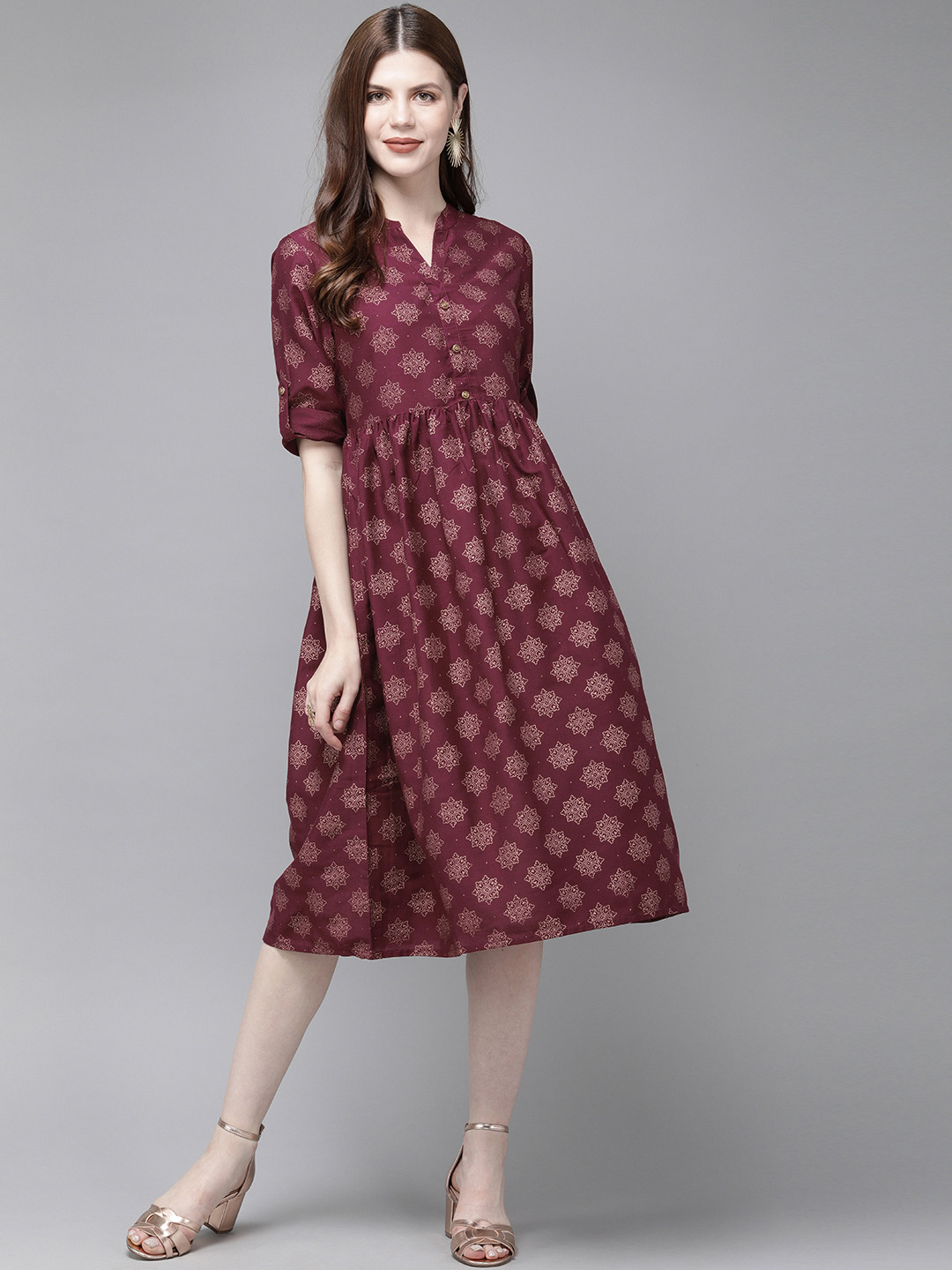 Buy Anouk Women Burgundy Printed A Line Kurta - Kurtas for Women ...