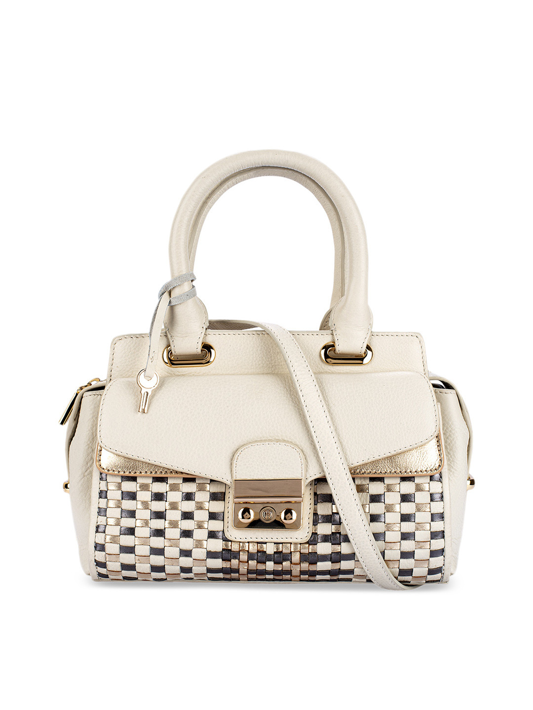 Buy Eske Off White & Black Textured Leather Handheld Bag - Handbags for ...