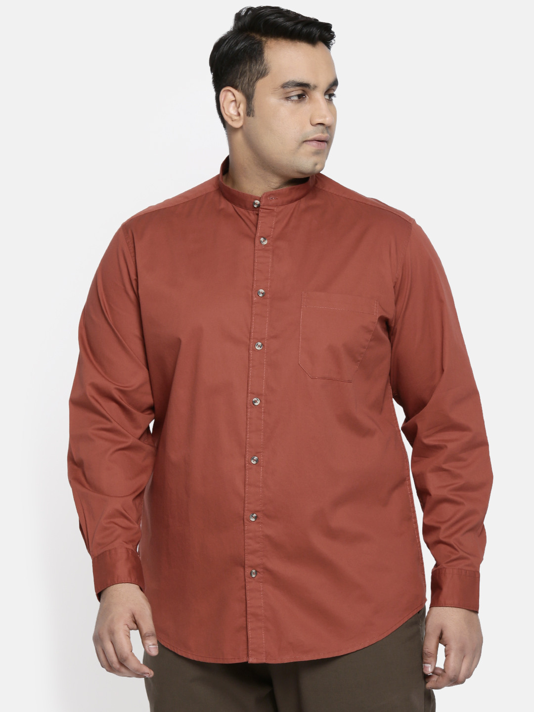 Buy ALL Plus Size Men Rust Brown Regular Fit Solid Casual Shirt ...