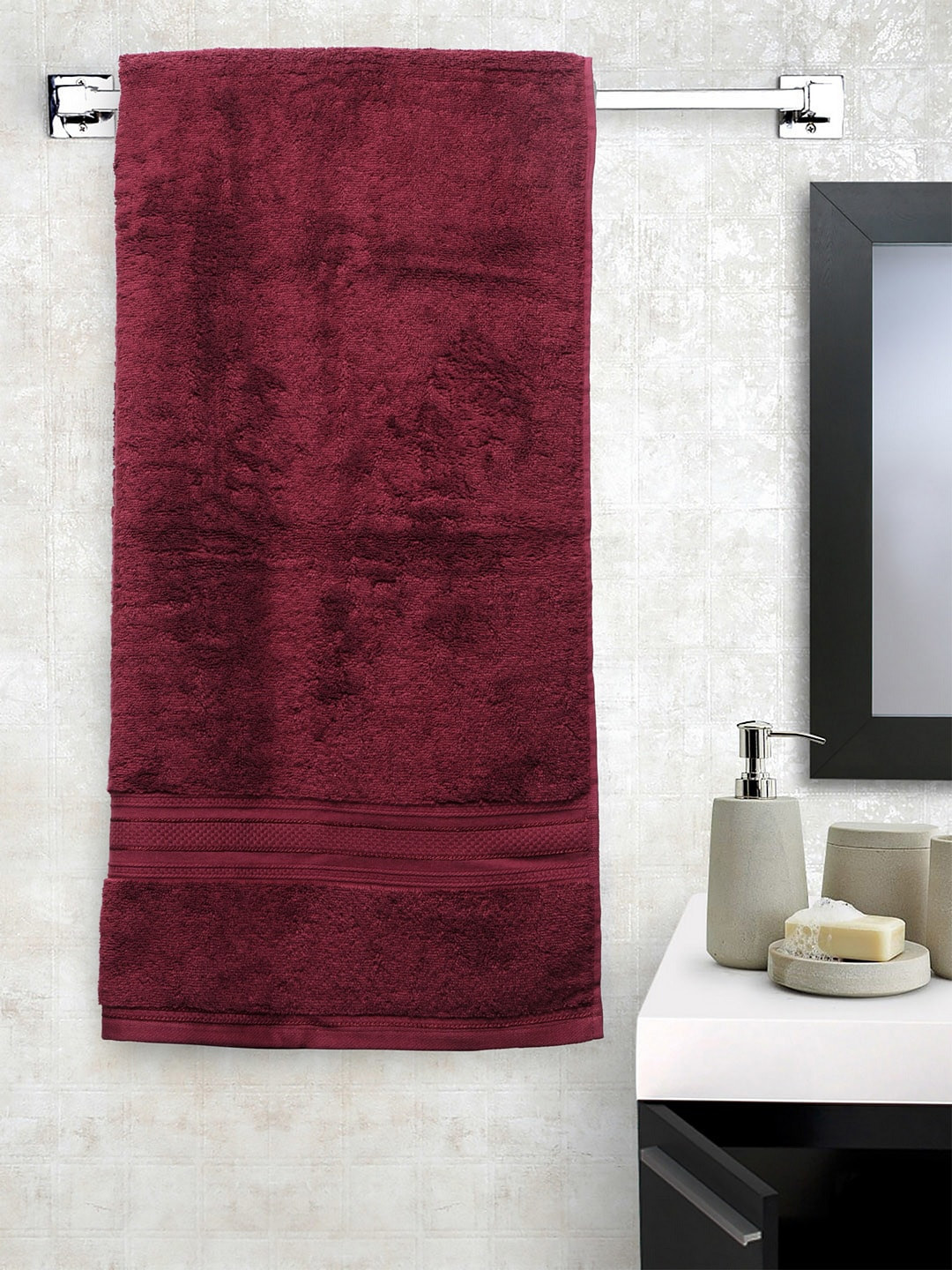 Buy MYTRIDENT Unisex Maroon Solid Cotton Bath Towel - Bath Towels for ...