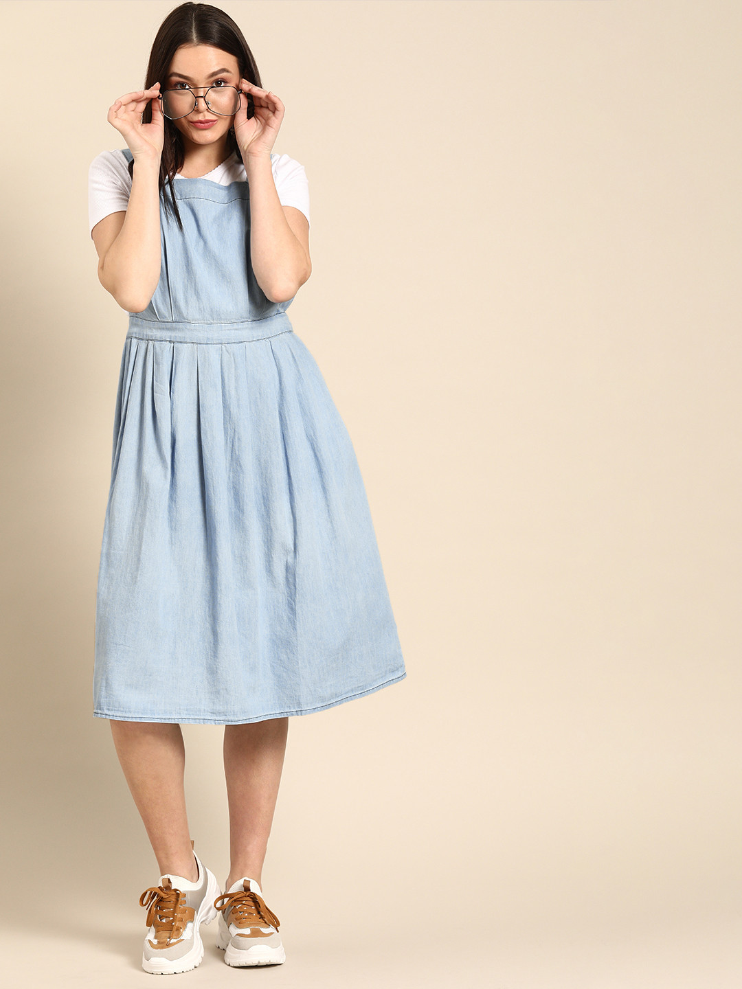 Buy DressBerry Women Blue Solid Pinafore Dress - Dresses for Women ...