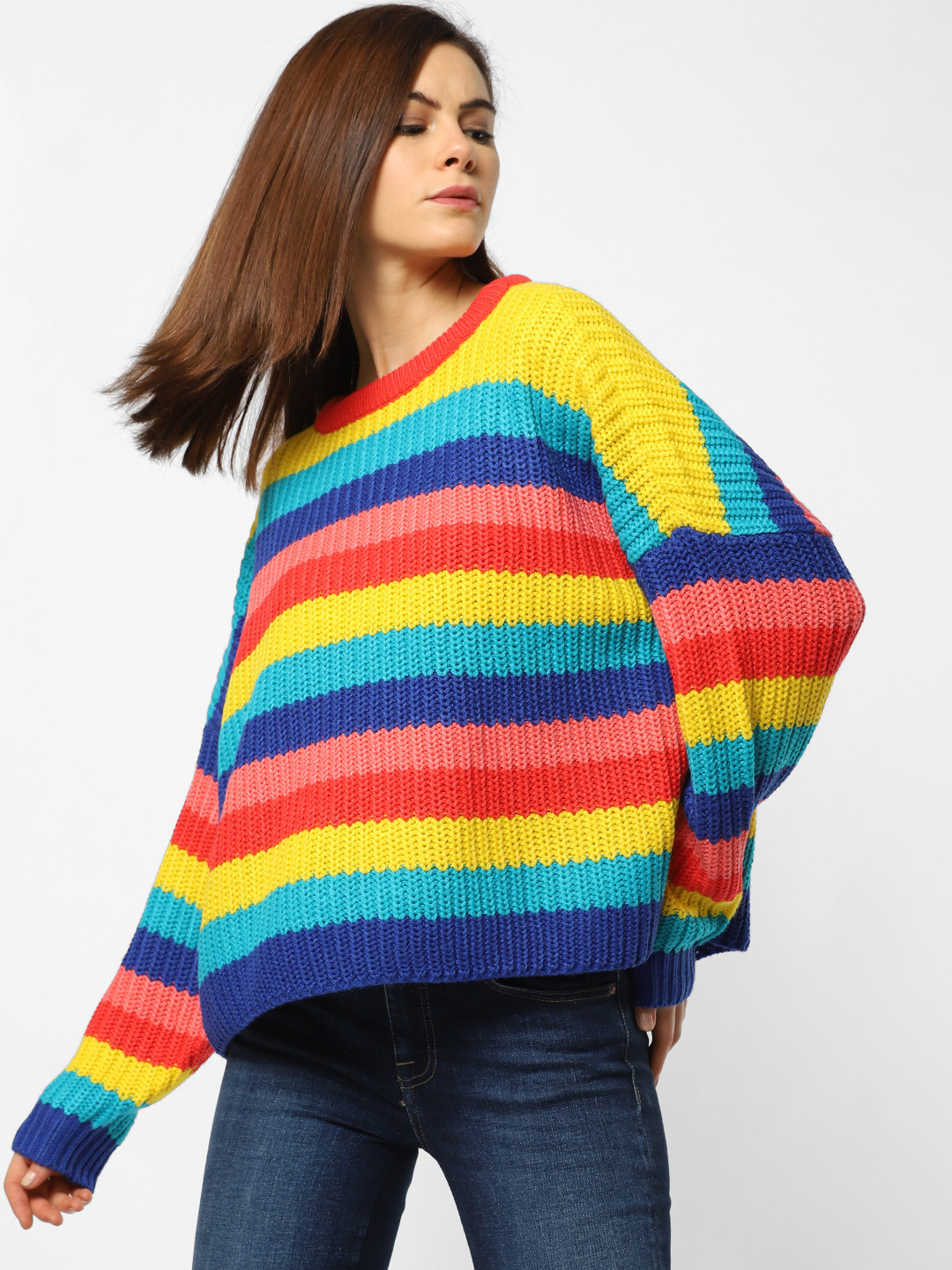 Buy ONLY Women Multicoloured Striped Sweater - Sweaters for Women ...
