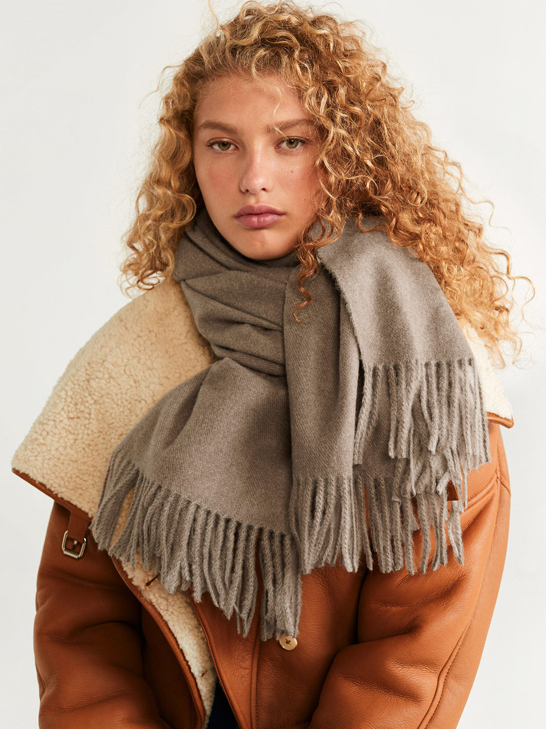 Buy MANGO Women Beige Solid Winter Stole - Stoles for Women 10451354 ...