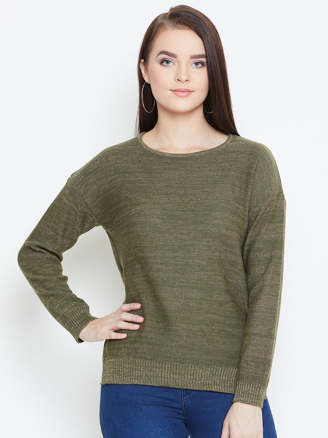Buy American Eye Women Olive Green & Golden Solid Sweater - Sweaters ...