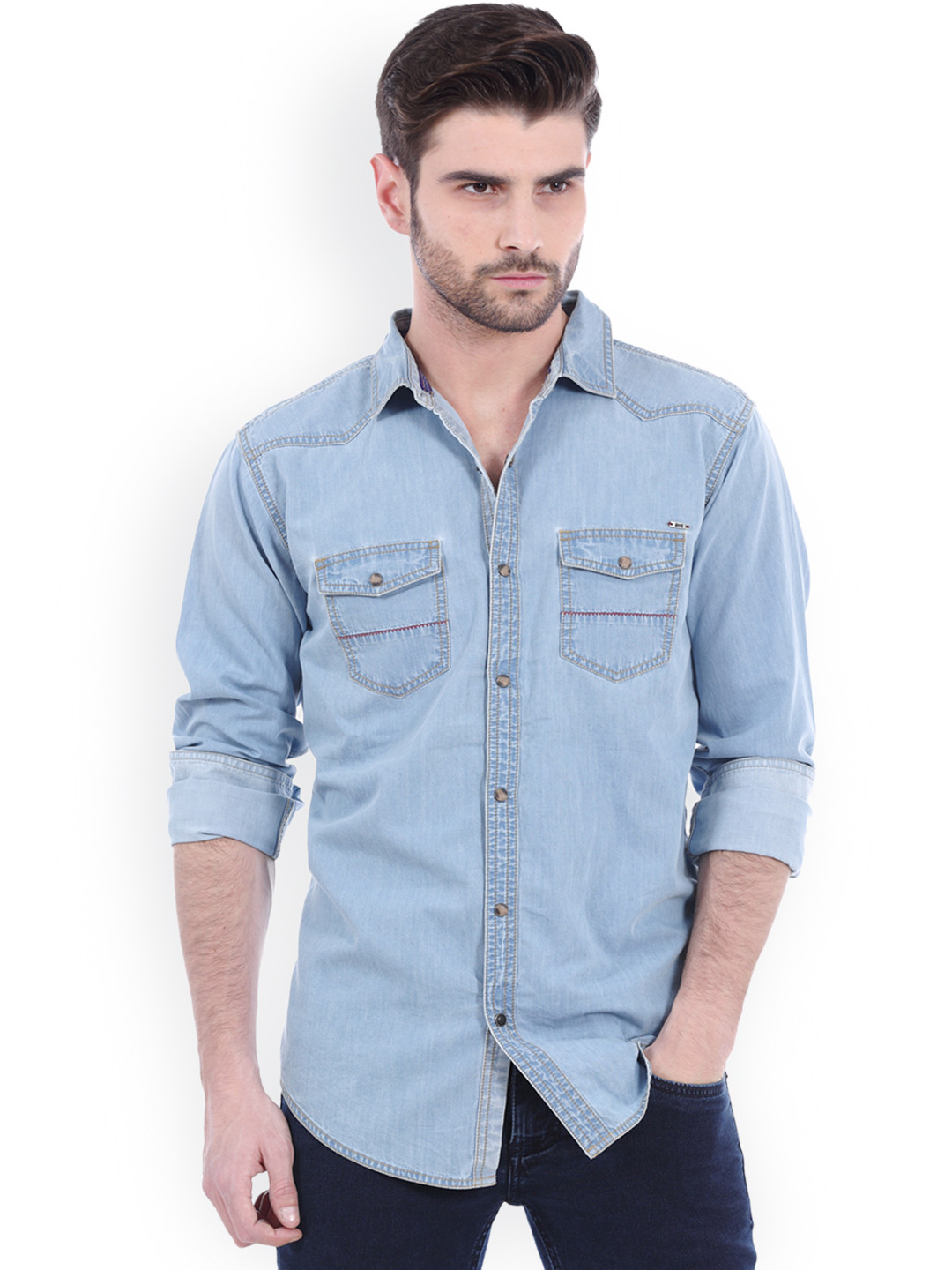 Buy Basics Blue Slim Fit Shirt - Shirts for Men 1045762 | Myntra