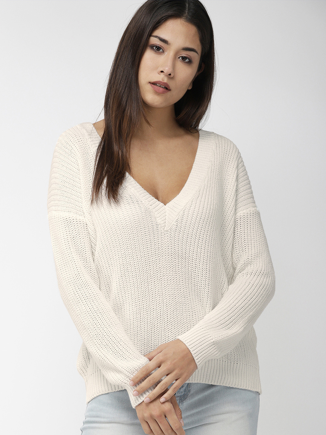 Buy FOREVER 21 Women Off White Ribbed Sweater - Sweaters for Women ...
