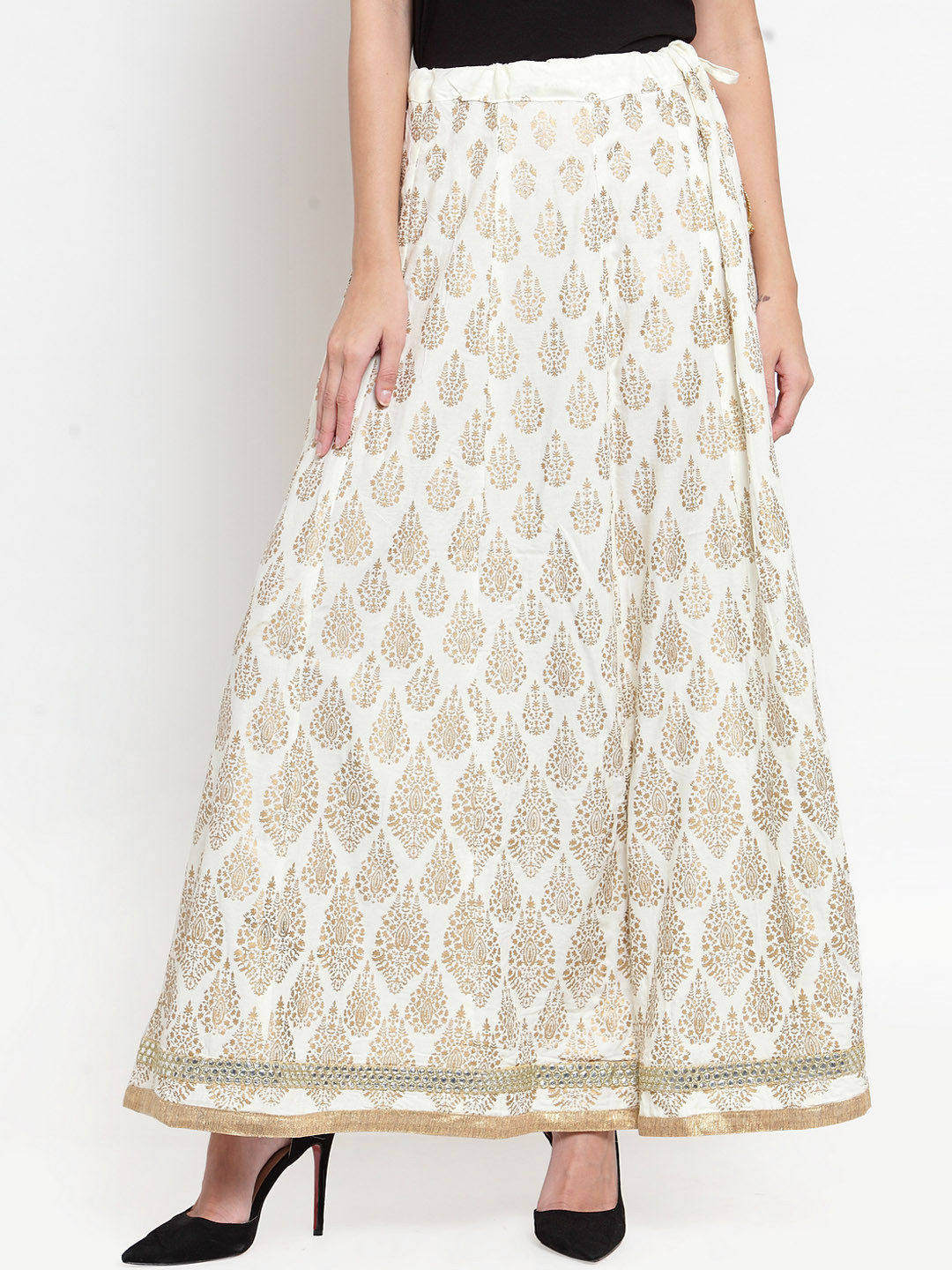 Buy Clora Creation Women Cream Coloured Printed Flared Maxi Skirt ...