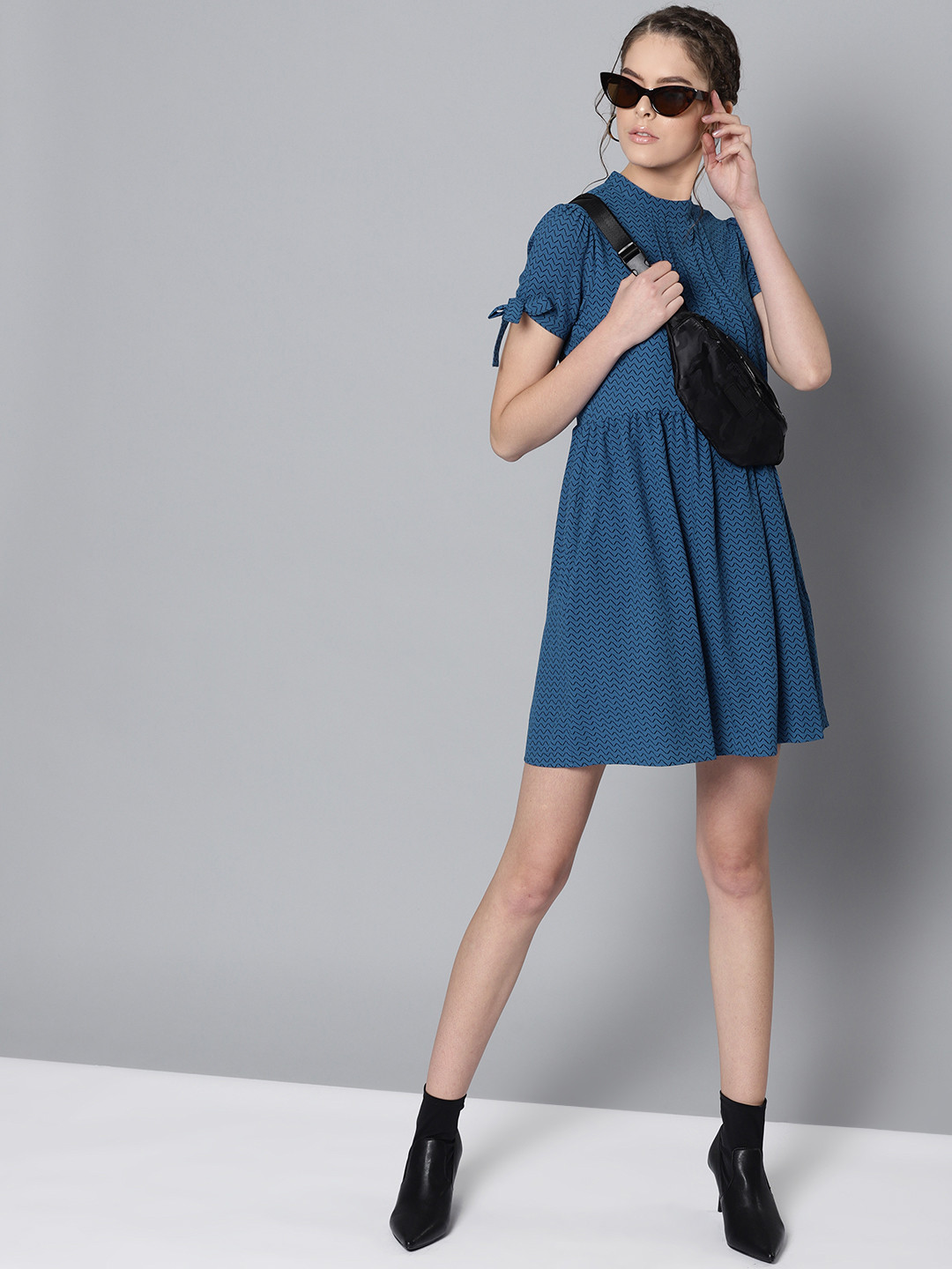 Buy STREET 9 Women Blue & Black Printed A Line Dress - Dresses for ...