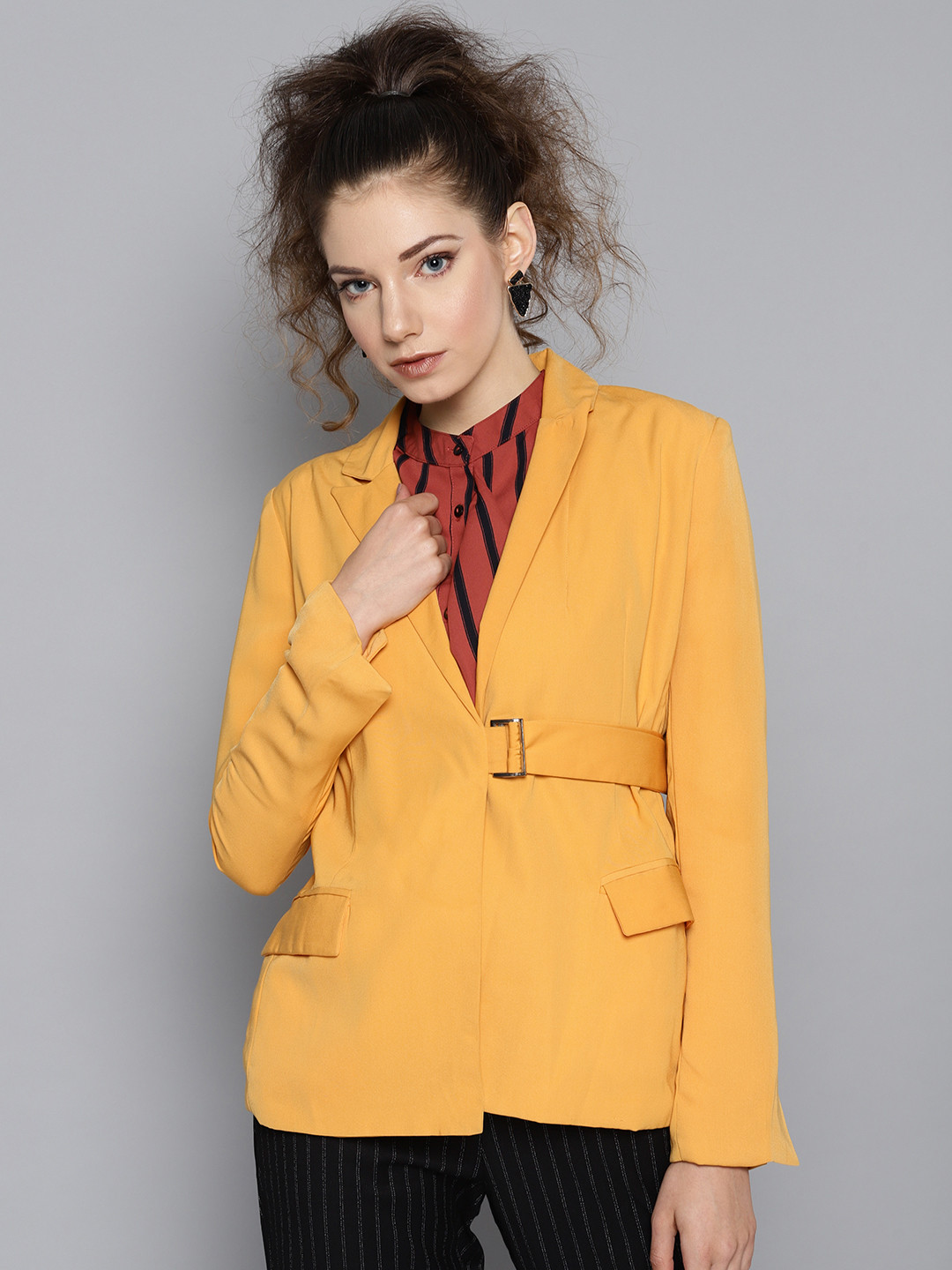 Buy STREET 9 Women Mustard Yellow Solid Casual Blazer - Blazers for ...