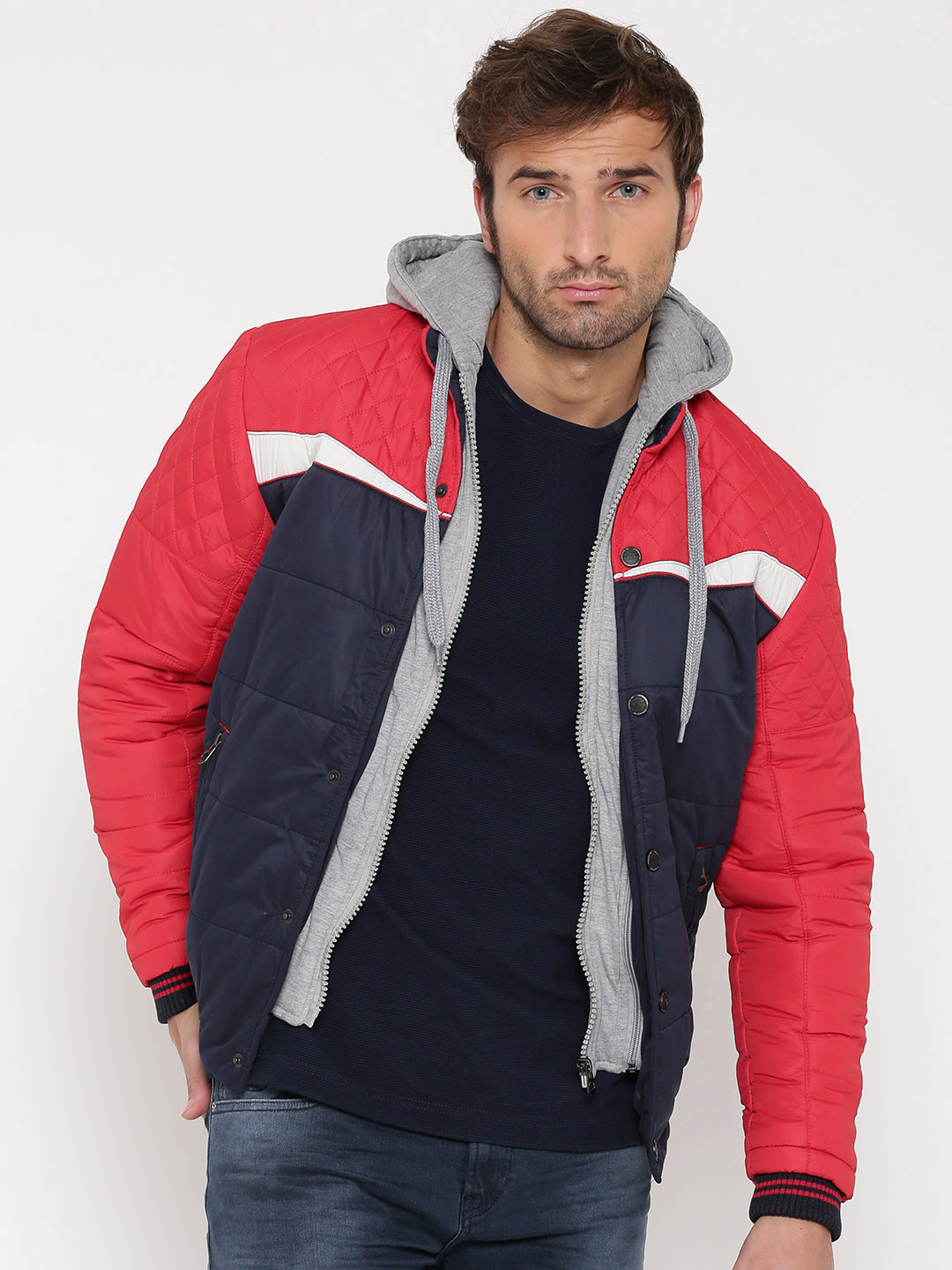 Buy Fort Collins Red & Navy Jacket With Detachable Hood - Jackets for ...