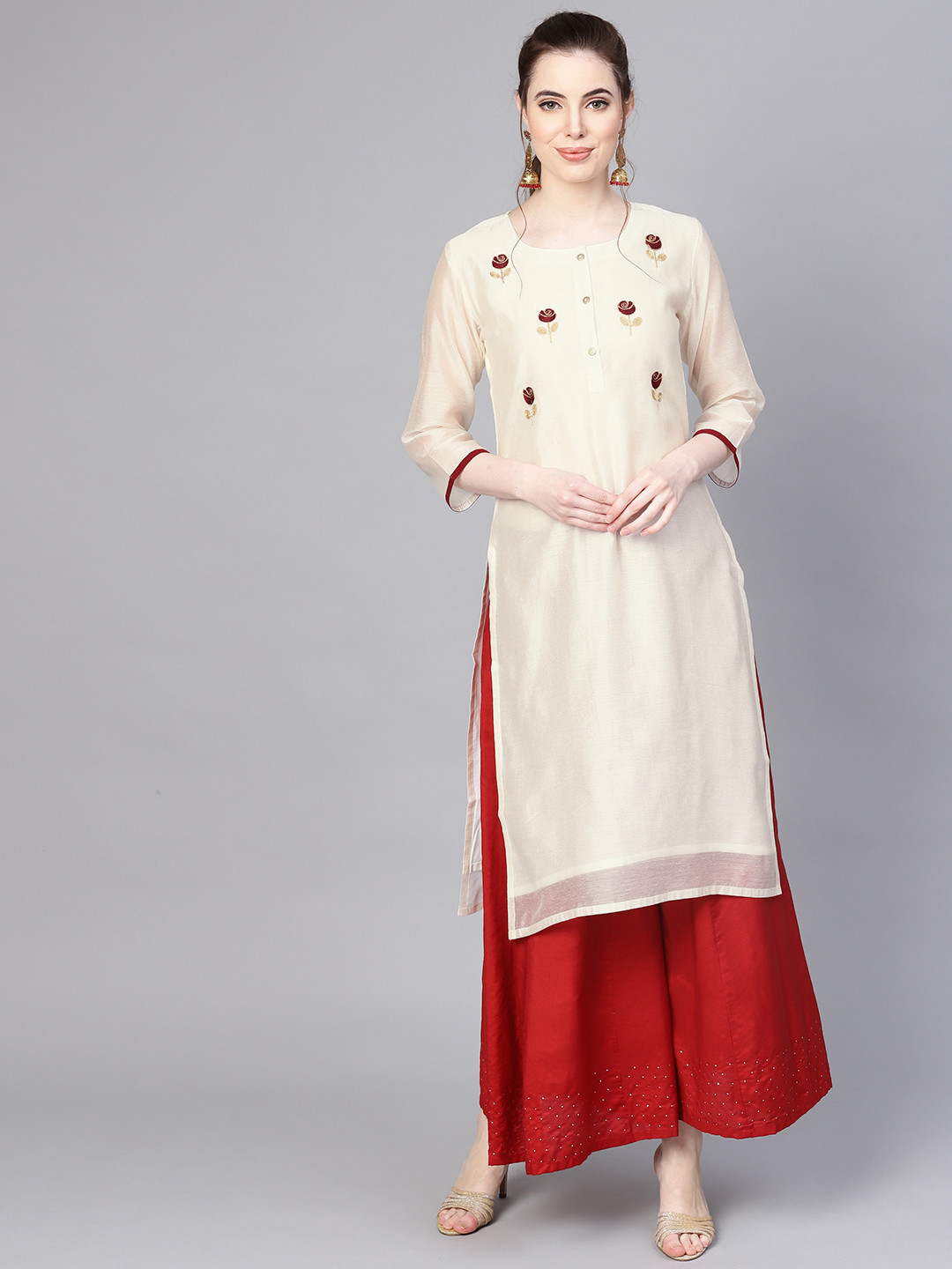 Buy Varanga Women Off White Yoke Design Straight Kurta - Kurtas for ...