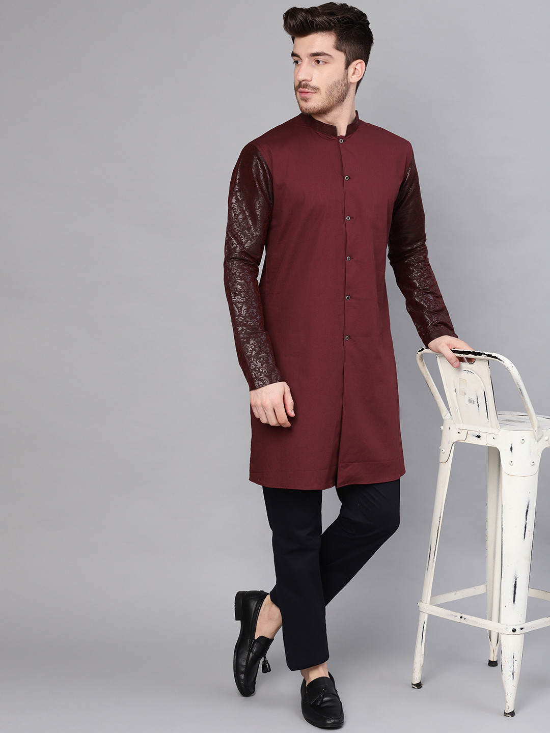 Buy See Designs Men Maroon Solid Straight Kurta - Kurtas for Men ...