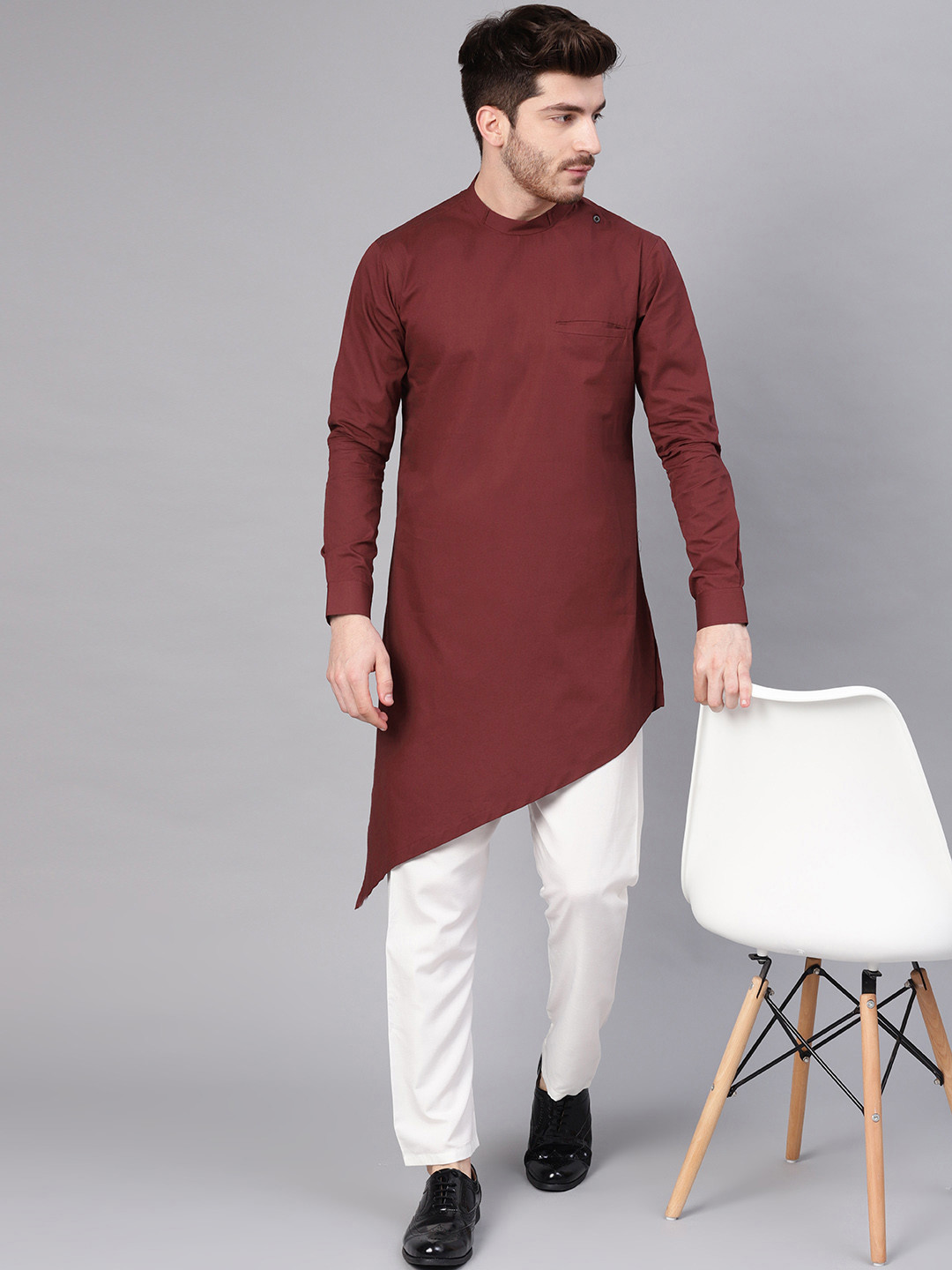 Buy See Designs Men Maroon Asymmetric Straight Kurta - Kurtas for Men ...