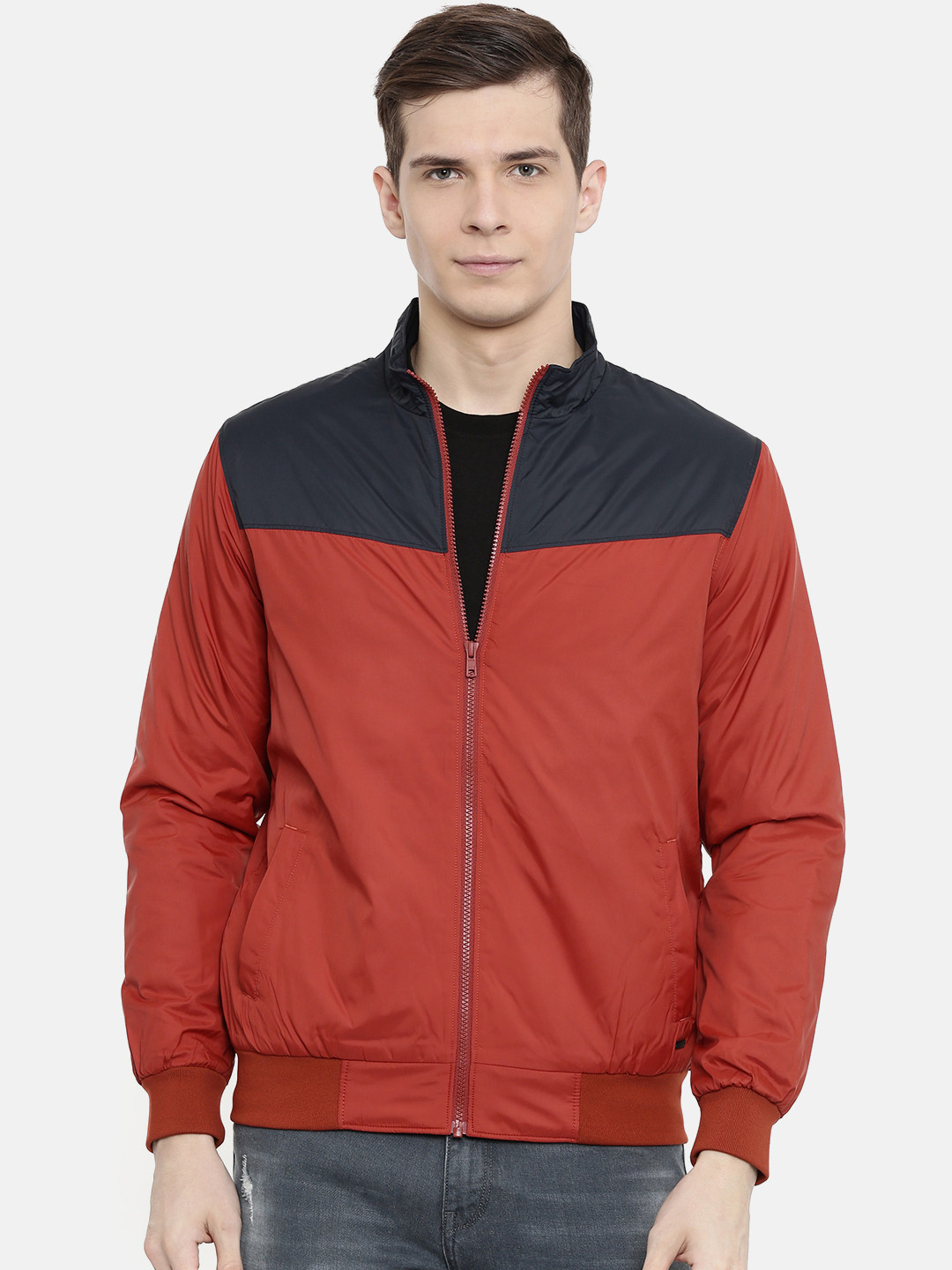Buy Parx Men Rust Orange Colourblocked Bomber Jacket - Jackets for Men ...