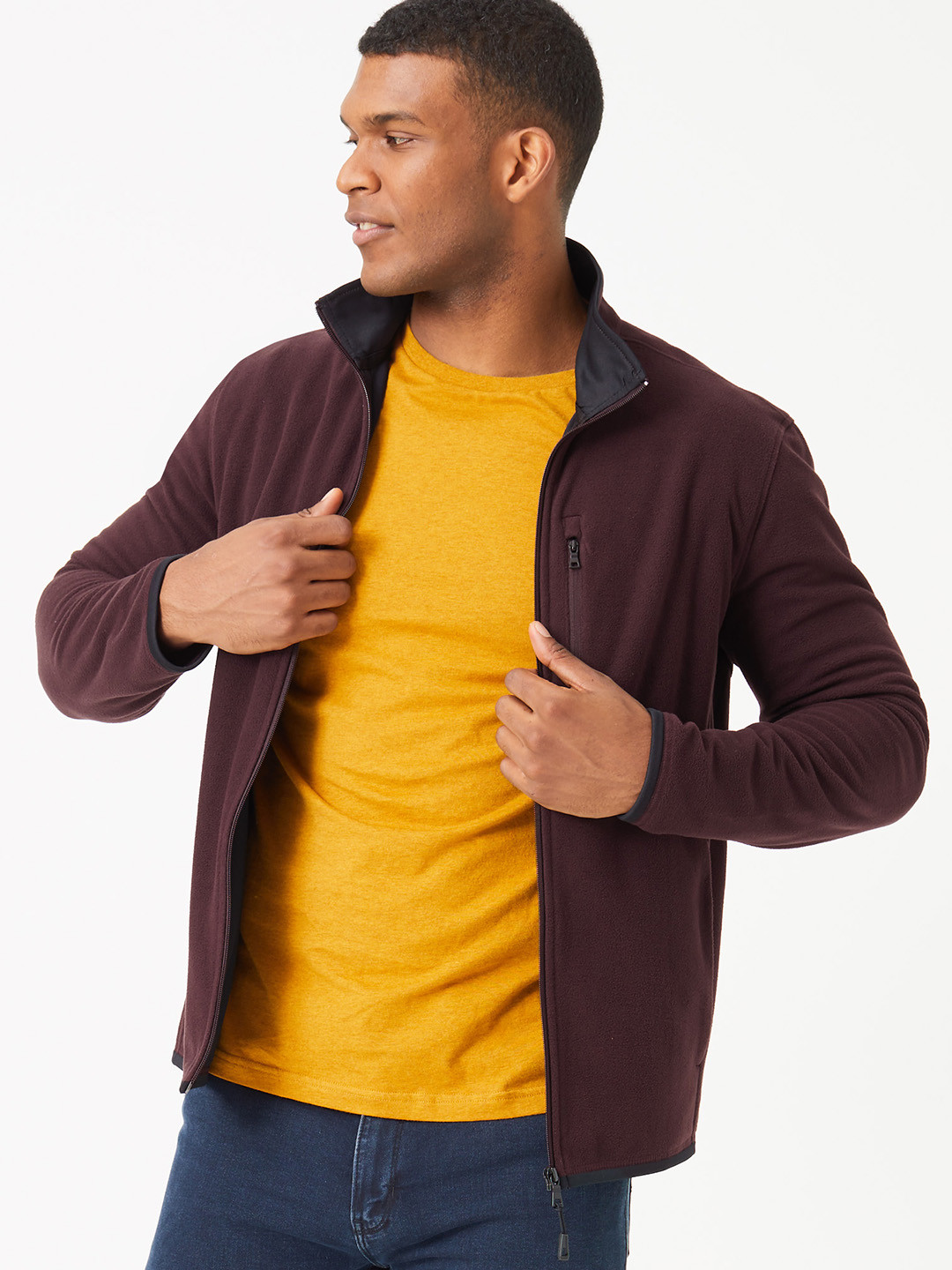 Buy Marks & Spencer Men Burgundy Solid Open Front Jacket - Jackets for ...