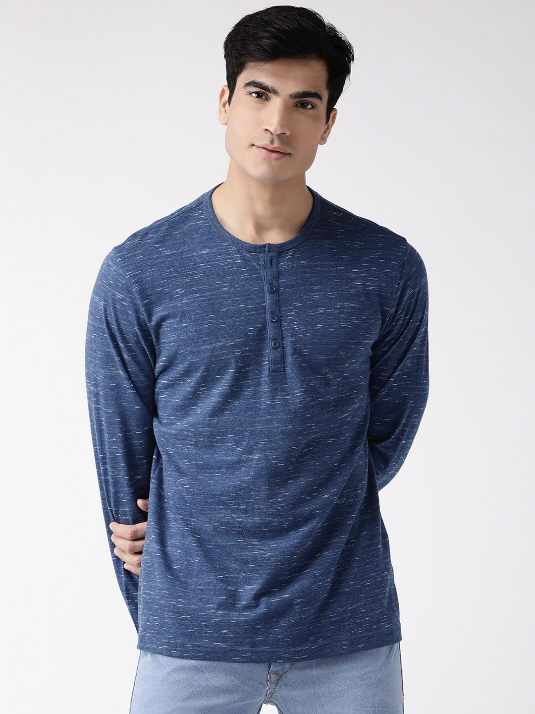Buy Marks & Spencer Men Navy Blue Solid Henley Neck T Shirt - Tshirts ...