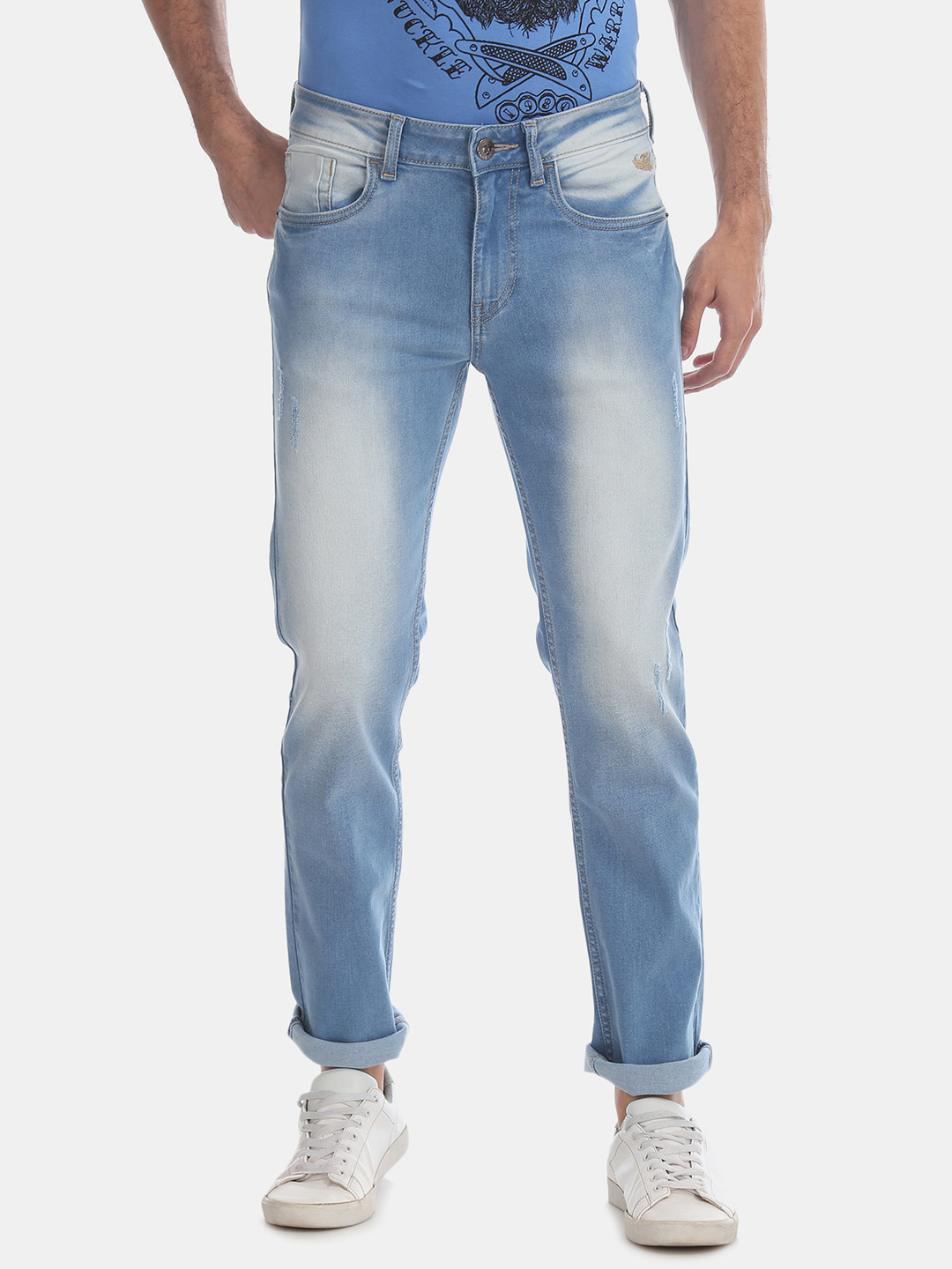 Buy Flying Machine Men Blue Tapered Fit Mid Rise Clean Look Stretchable ...