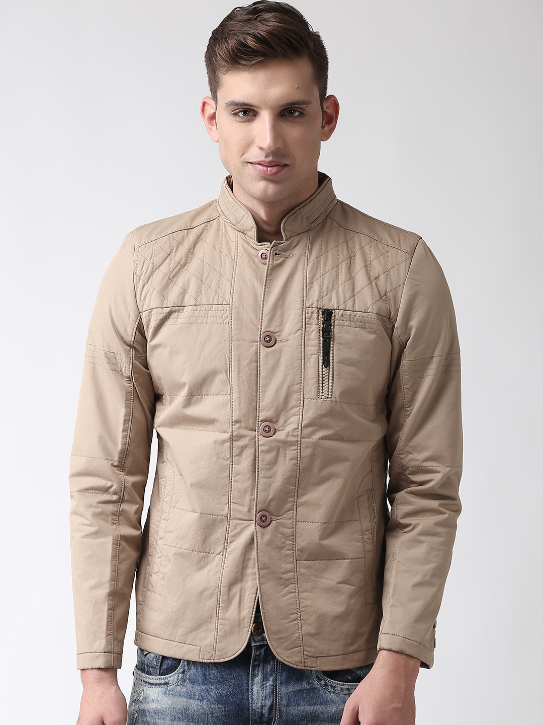 Buy Fort Collins Men Beige Solid Tailored Jacket - Jackets for Men ...