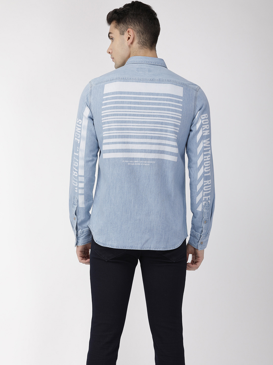 Buy Flying Machine Men Blue Regular Fit Solid Denim Shirt - Shirts for ...