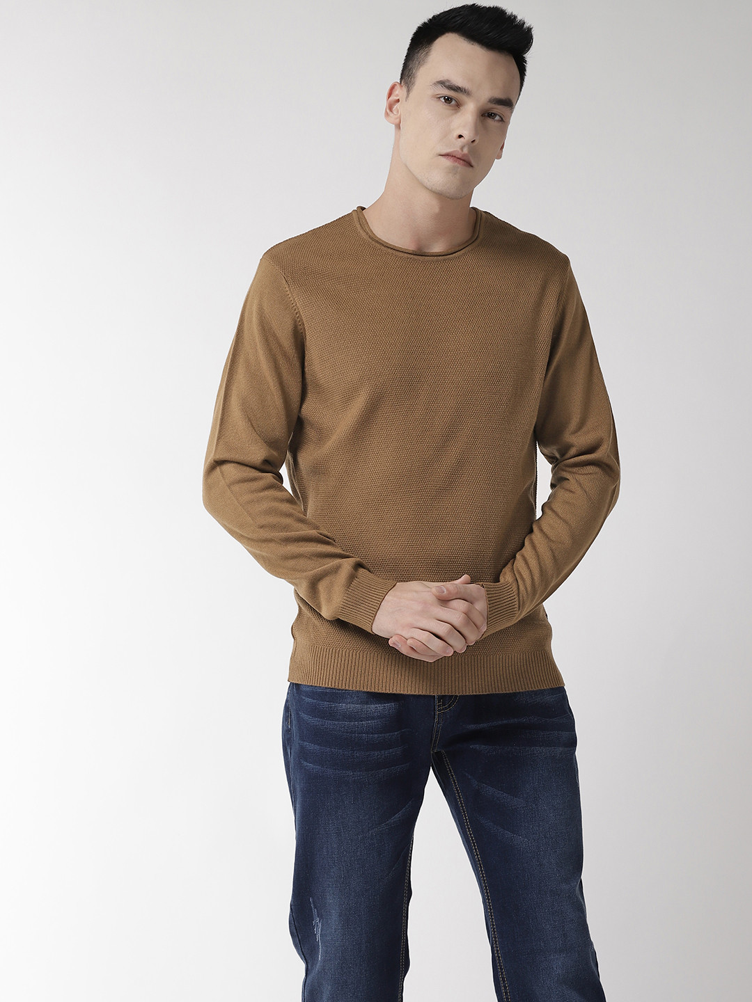 Buy Flying Machine Men Brown Self Design Sweater - Sweaters for Men ...