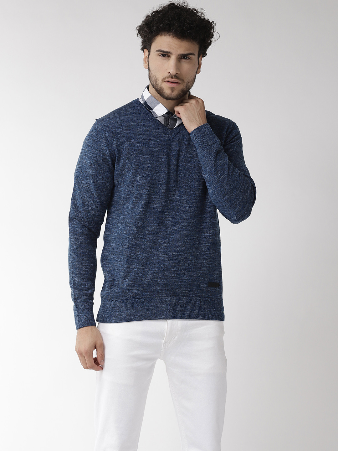 Buy Flying Machine Men Navy Blue Solid Pullover - Sweaters for Men ...