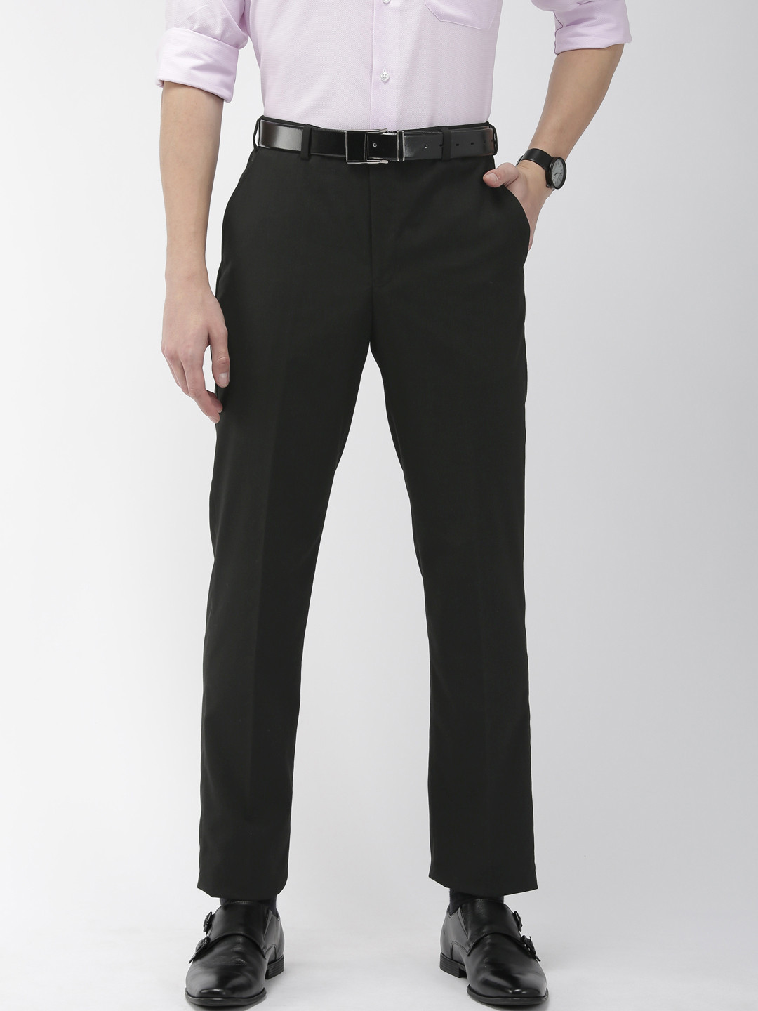 Buy Park Avenue Men Black Smart Fit Solid Regular Trousers - Trousers ...