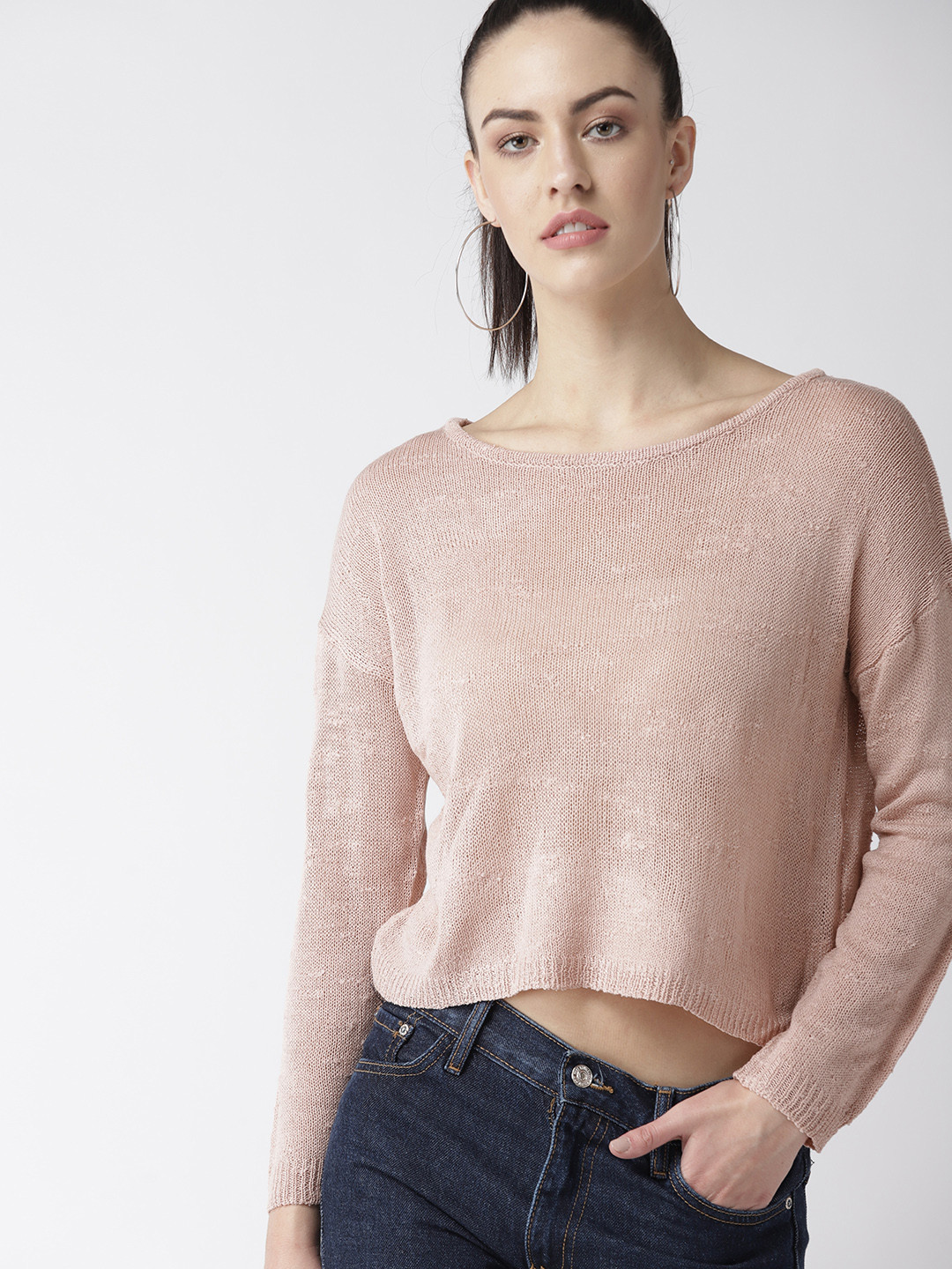 Buy FOREVER 21 Women Dusty Pink Solid Sweater - Sweaters for Women ...