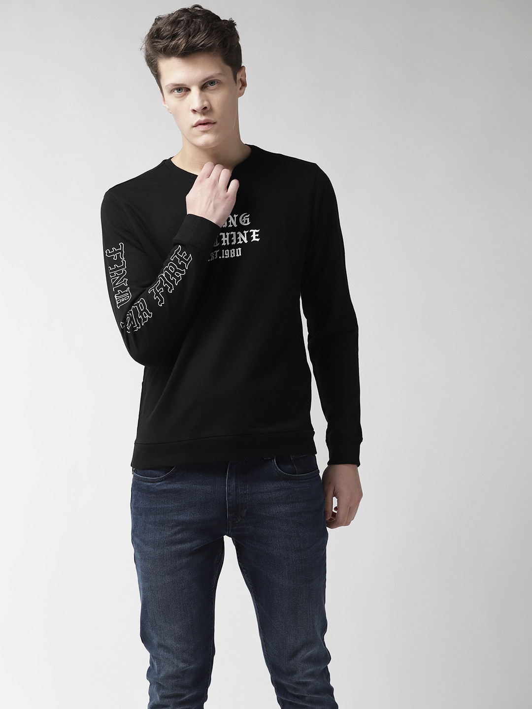 Buy Flying Machine Men Black & White Printed Sweatshirt - Sweatshirts ...