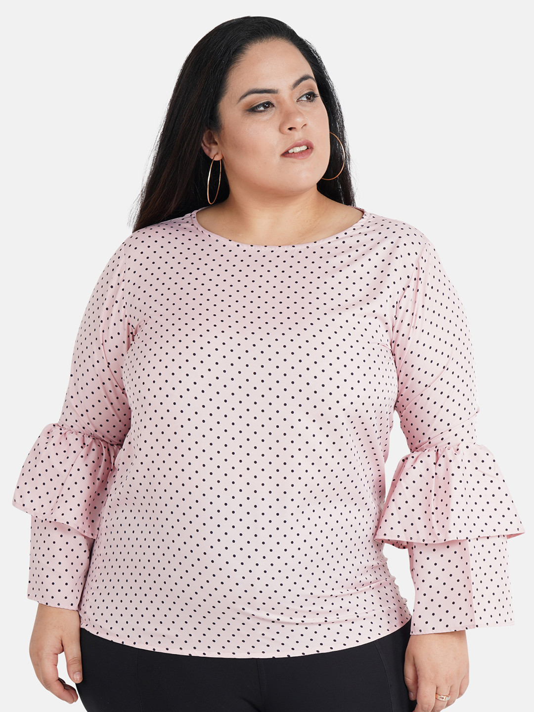 Buy Indietoga Women Pink & Black Polka Dot Print Plus Size Top - Tops ...