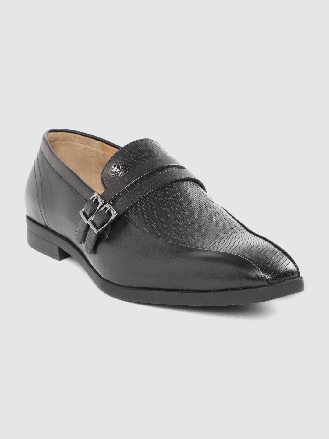 Buy Louis Philippe Men Black Leather Perforated Formal Slip Ons ...