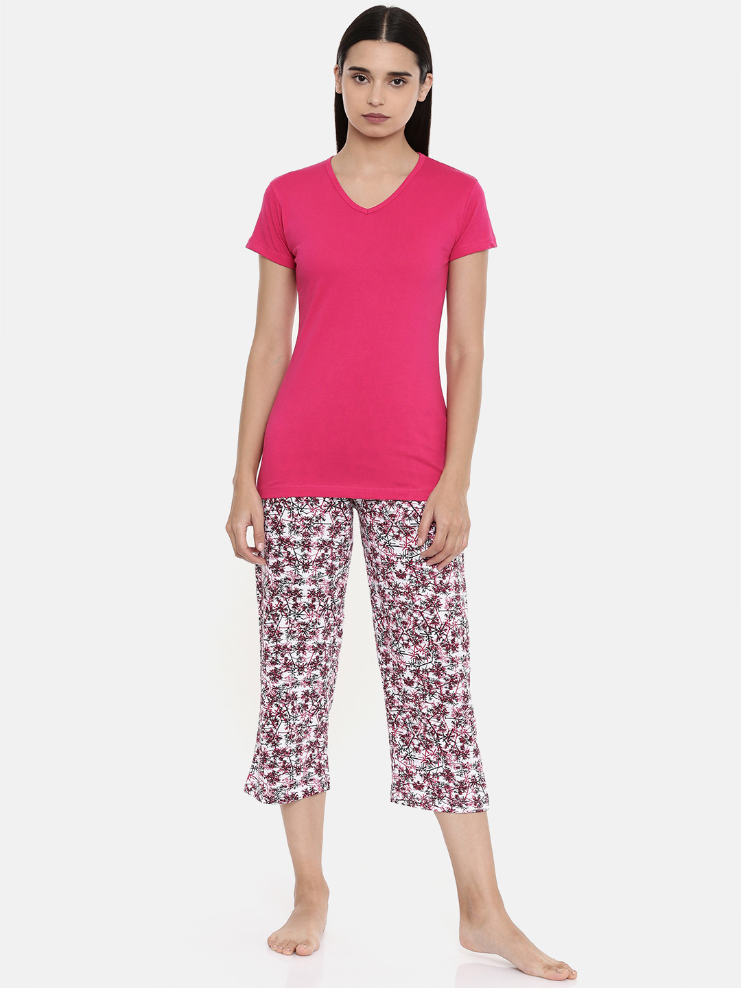 Buy Zebu Women Pink & White Solid Night Suit - Night Suits for Women ...