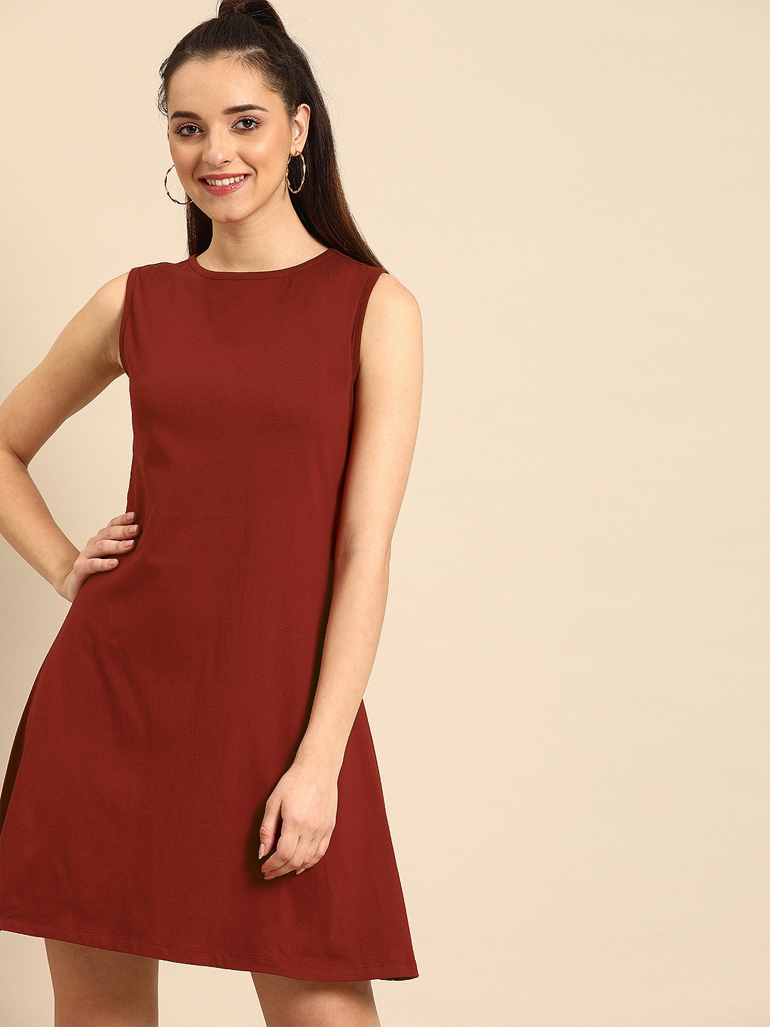 Buy Dressberry Women Rust Brown Solid A Line Dress Dresses For Women