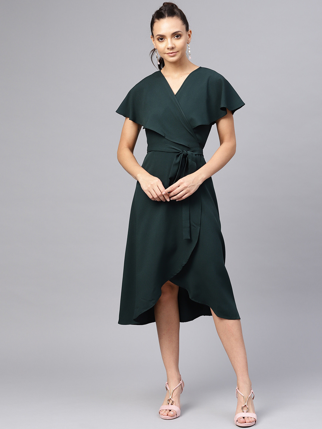 Buy FEMMELLA Women Green Solid Wrap Dress - Dresses for Women 10531266 ...