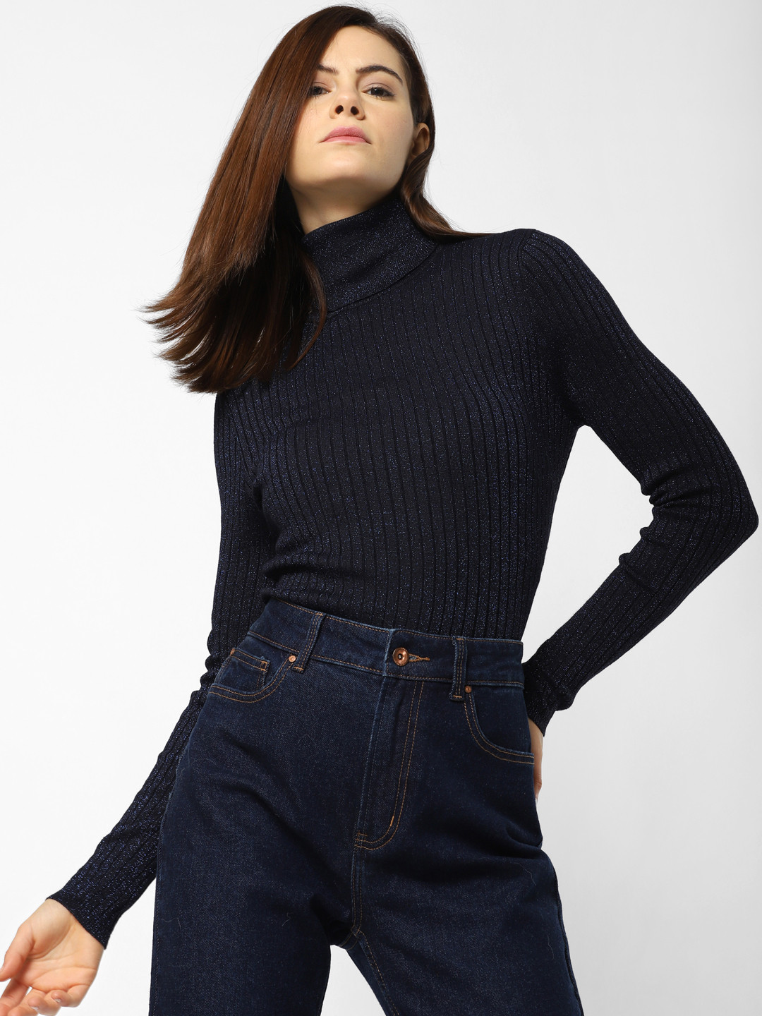 Buy ONLY Women Navy Blue Self Striped Sweater - Sweaters for Women ...