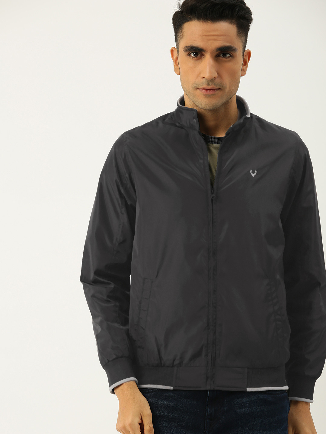 Buy Allen Solly Men Black Solid Bomber Jacket - Jackets for Men ...