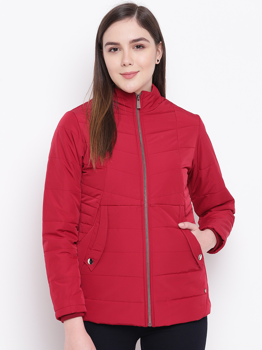 Buy Monte Carlo Women Red Solid Padded Jacket - Jackets for Women ...