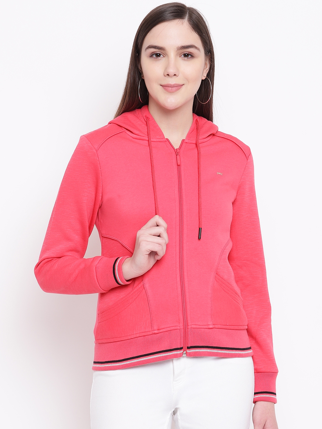 Buy Monte Carlo Women Pink Solid Hooded Sweatshirt Sweatshirts For