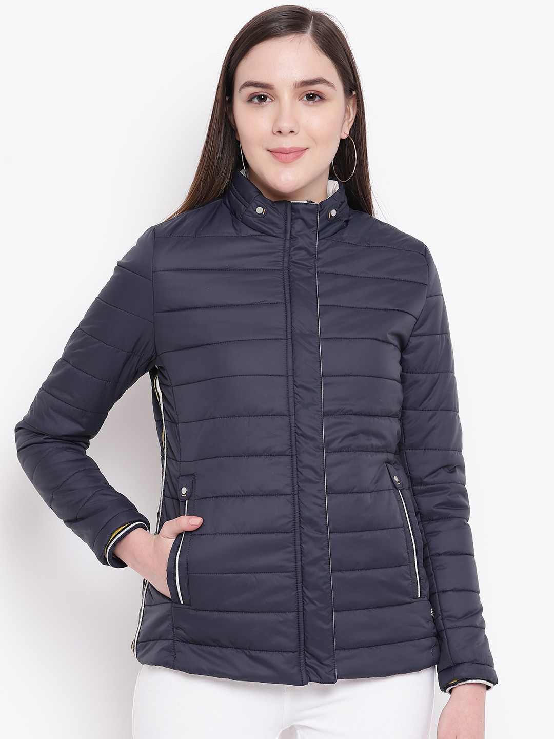 Buy Monte Carlo Women Navy Blue Solid Padded Jacket - Jackets for Women ...