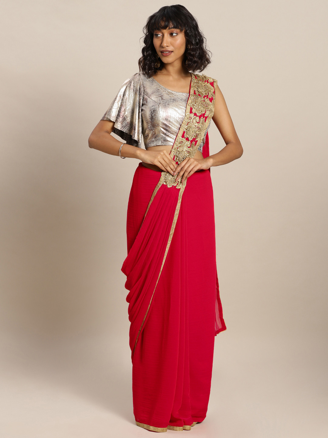 Buy Tikhi Imli Red Embellished Poly Crepe Saree - Sarees for Women ...