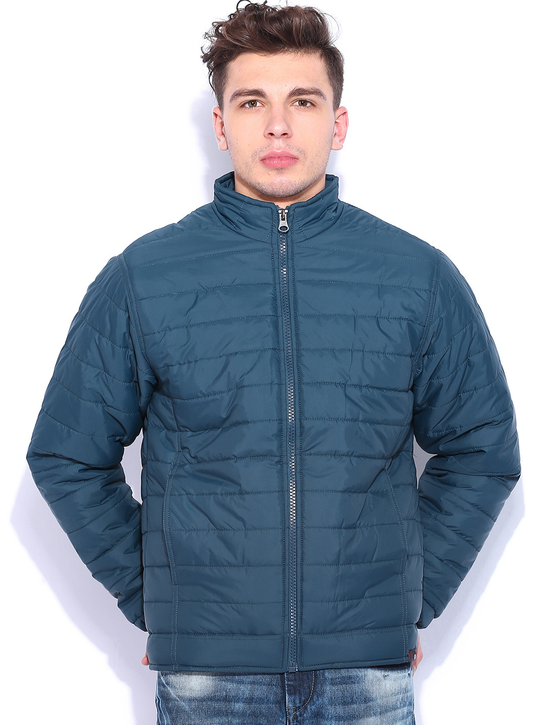 Buy Locomotive Teal Blue Padded Jacket - Jackets for Men 1054669 | Myntra
