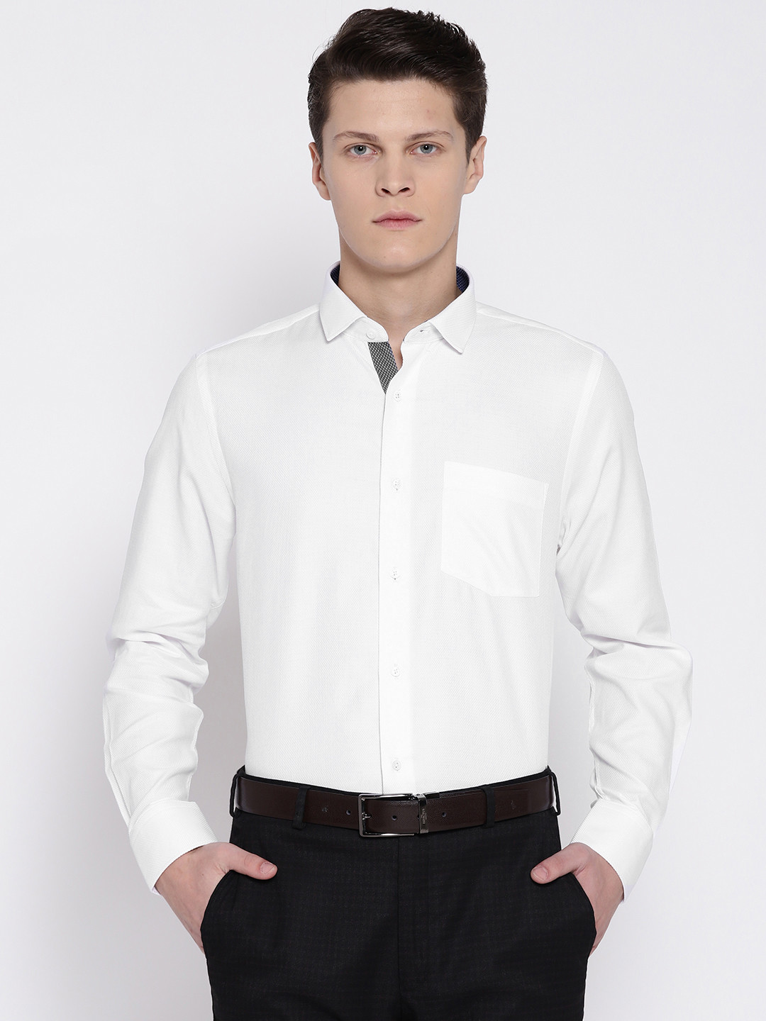 Buy GE SHIRTS Men White Slim Fit Giza Cotton Self Design Formal Shirt ...