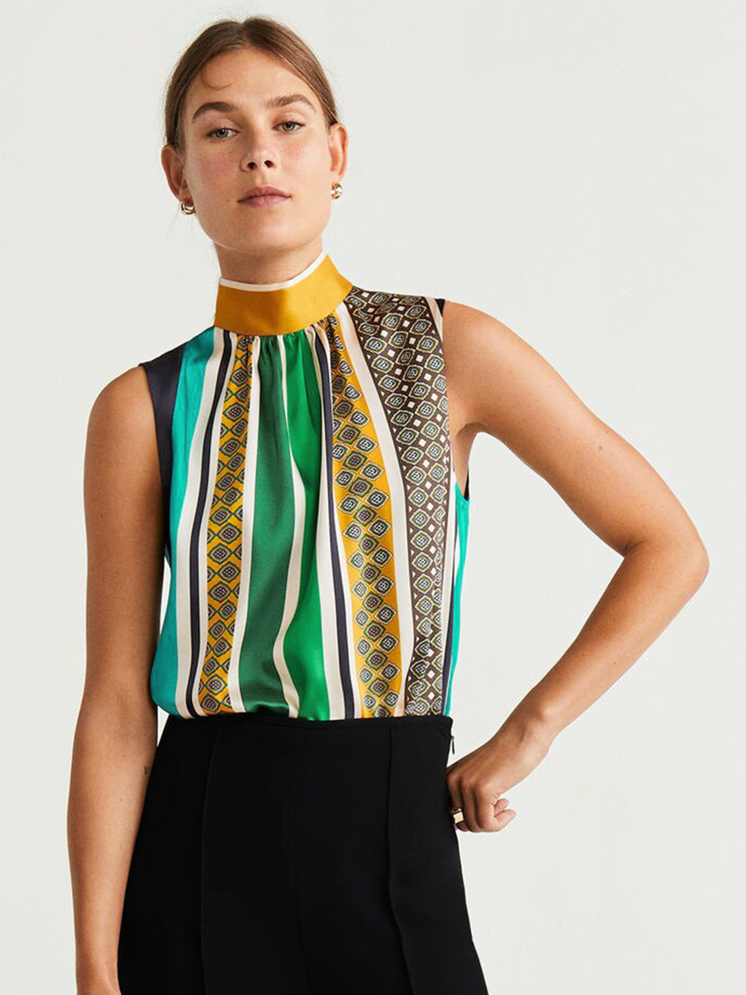 Buy MANGO Women Multicoloured Striped Satin Top - Tops for Women ...