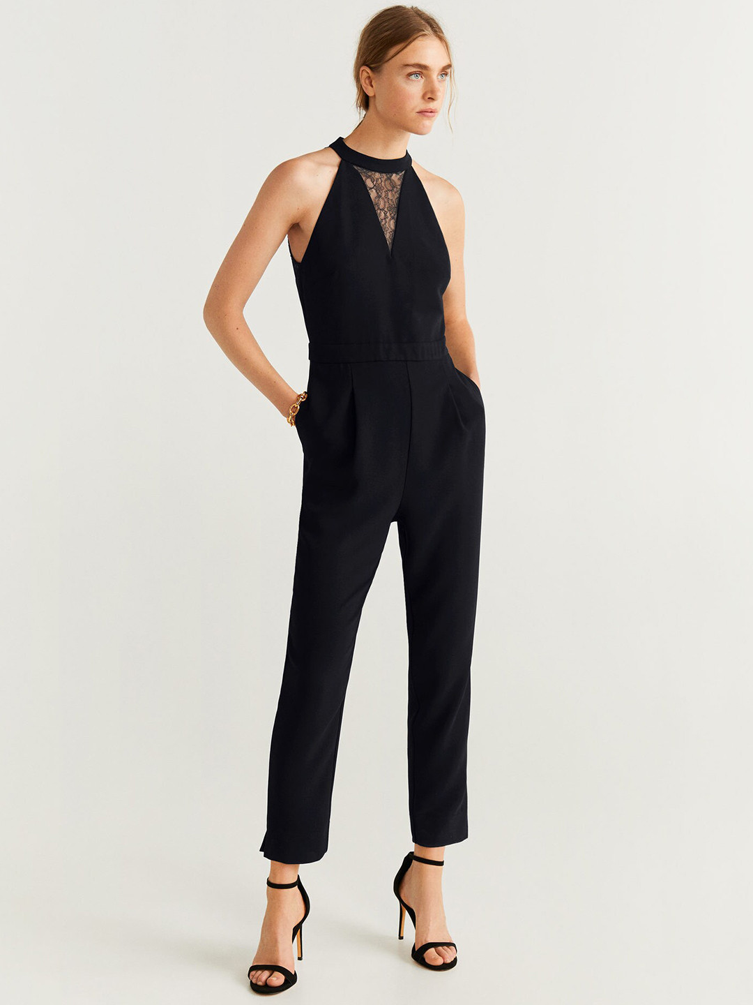 Buy MANGO Women Black Solid Basic Jumpsuit - Jumpsuit for Women ...