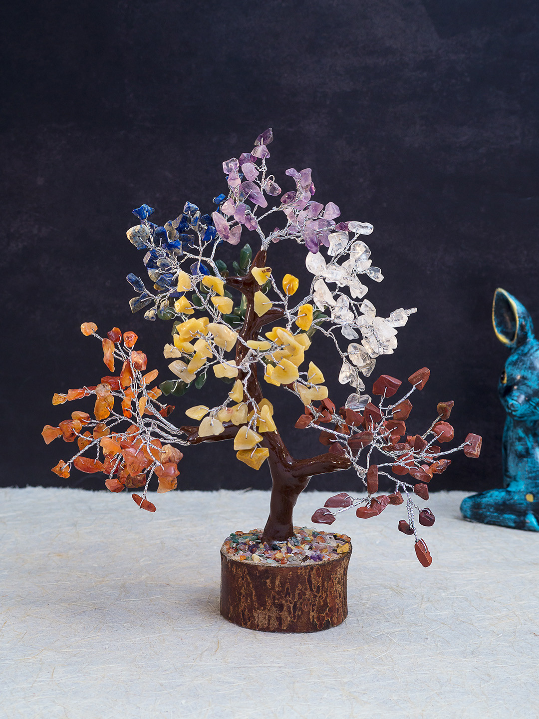 Buy Golden Peacock Multicoloured Handcrafted Agate Stone Tree Showpiece ...