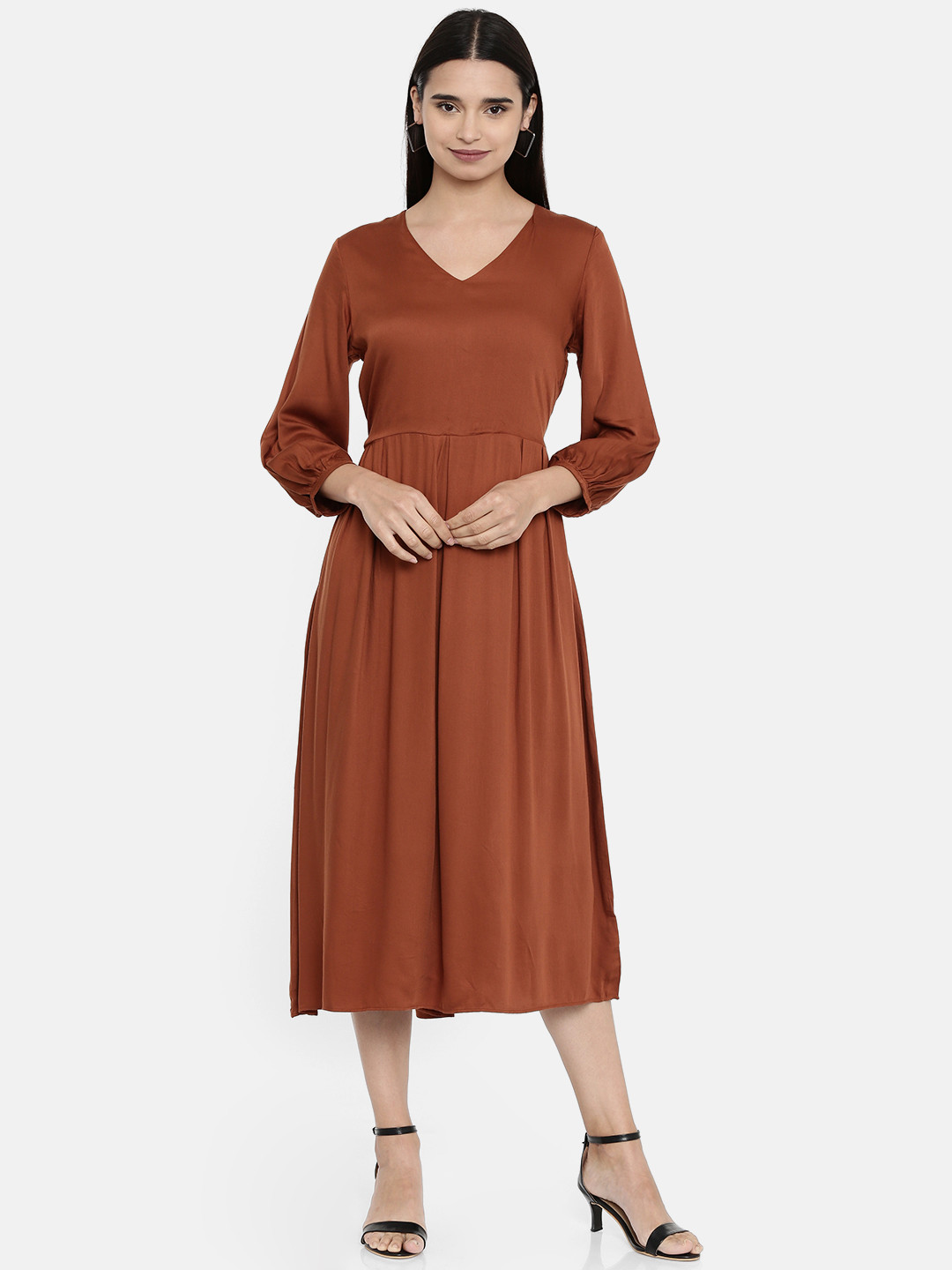 Buy AND Women Solid Rust Brown A Line Dress - Dresses for Women ...
